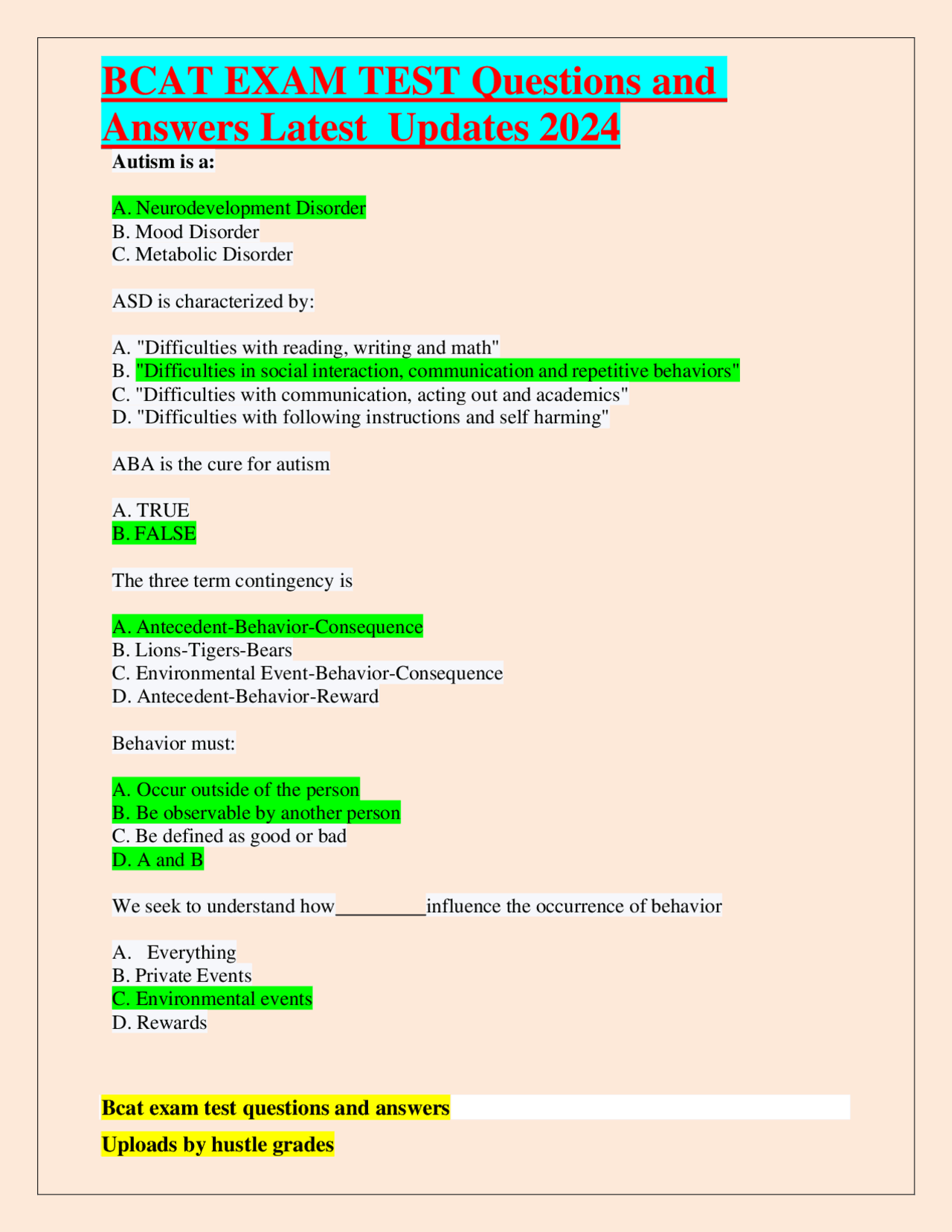 BCAT EXAM TEST Questions and Answers Latest Updates 2024.pdf | Exams ...