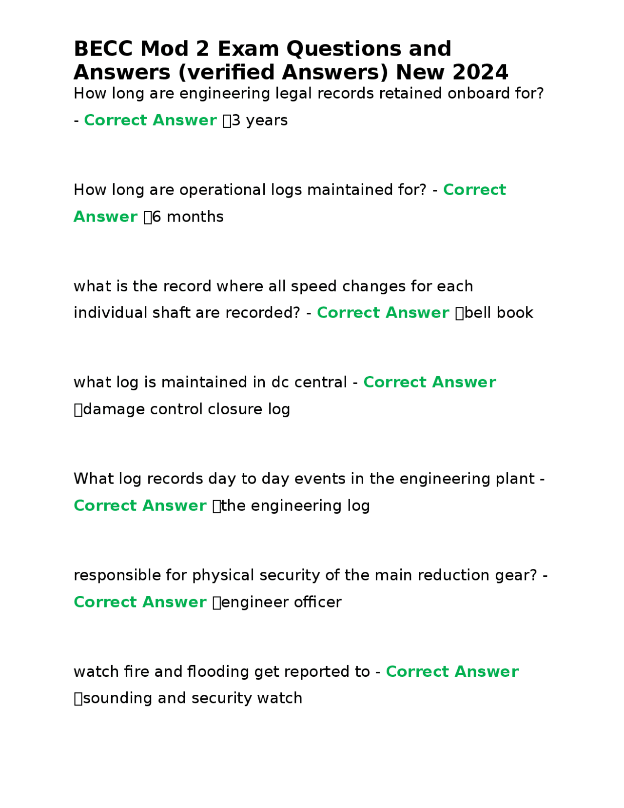 BECC Mod 2 Exam Questions and Answers (2024) - Engineering Operations ...