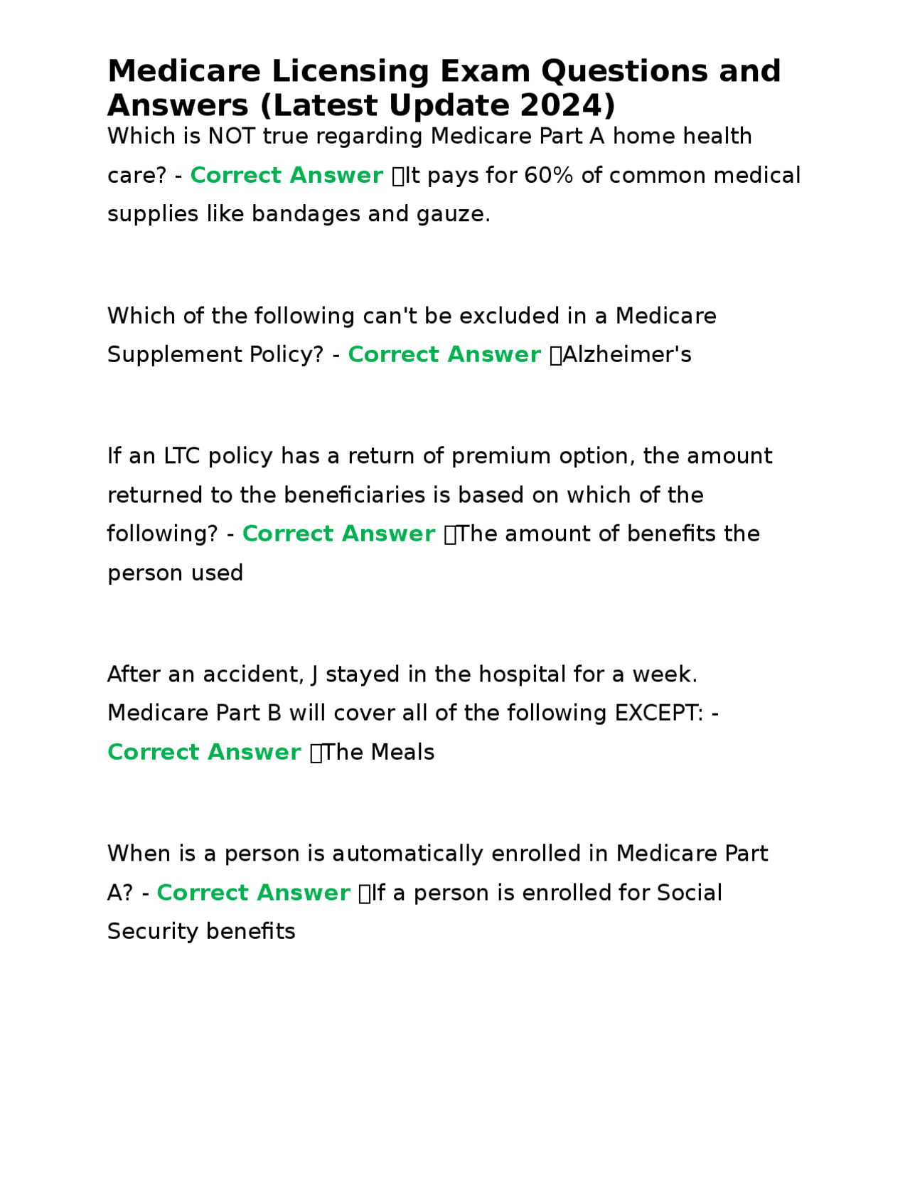 Medicare Licensing Exam Questions and Answers (2024) | Exams Nursing ...