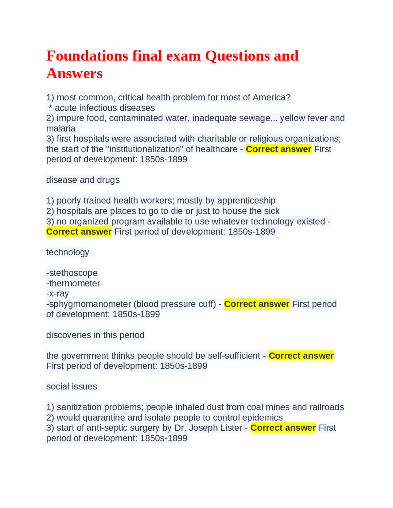 Foundations final exam Questions and Answers | Exams Medicine | Docsity