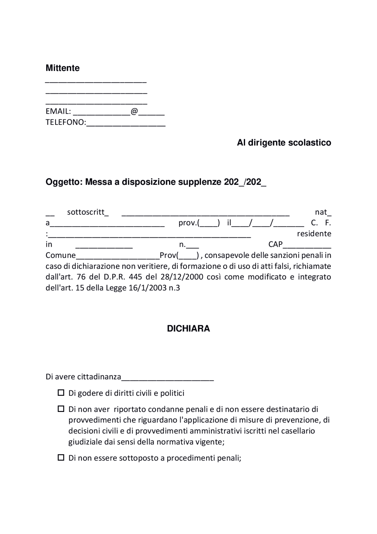 MODELLO MAD CONVOCAZIONE SUPPLENZE SCUOLA messa a disposizione | Schemi e mappe concettuali di ...