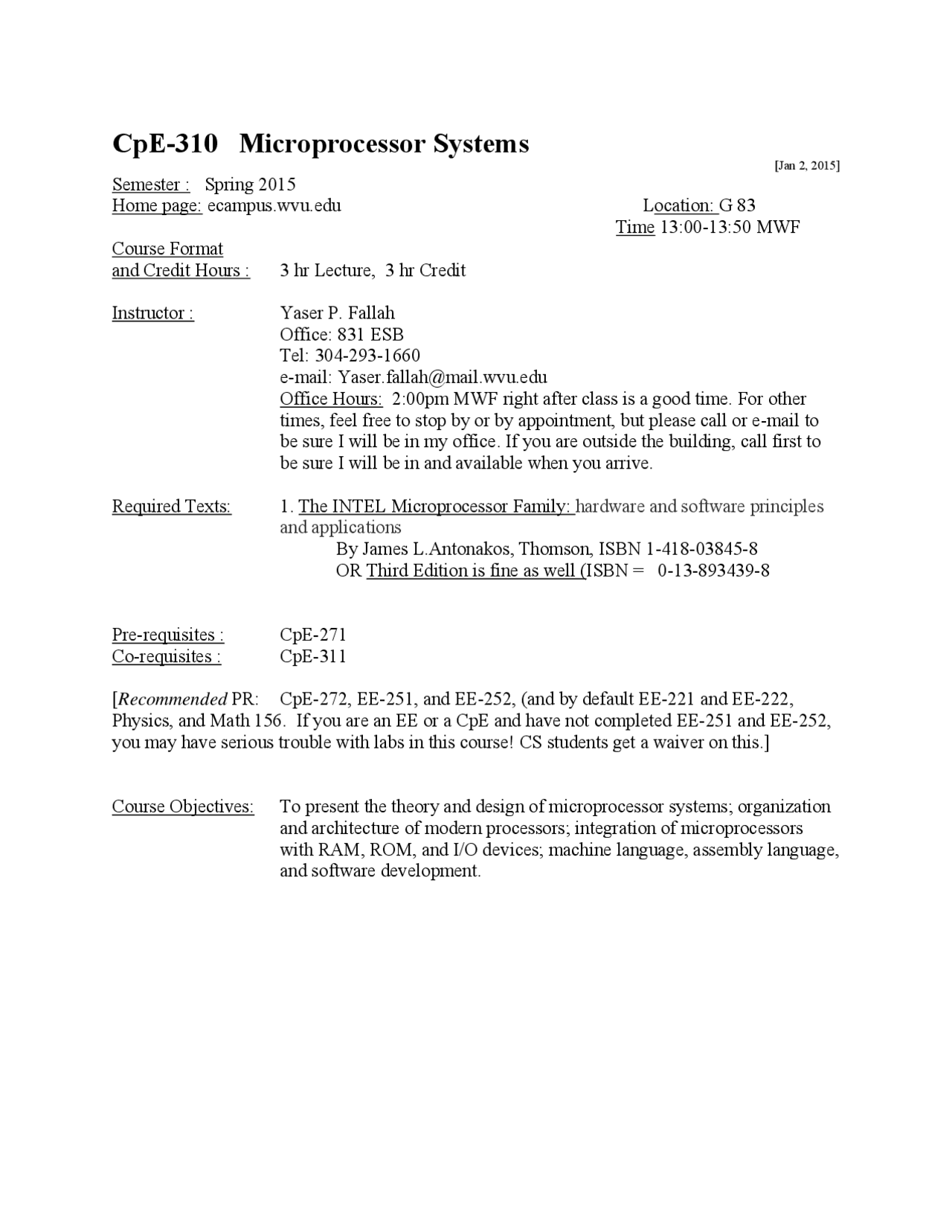 Microprocessor Systems Design: Spring 2015 Course Notes - Prof. Yaser ...
