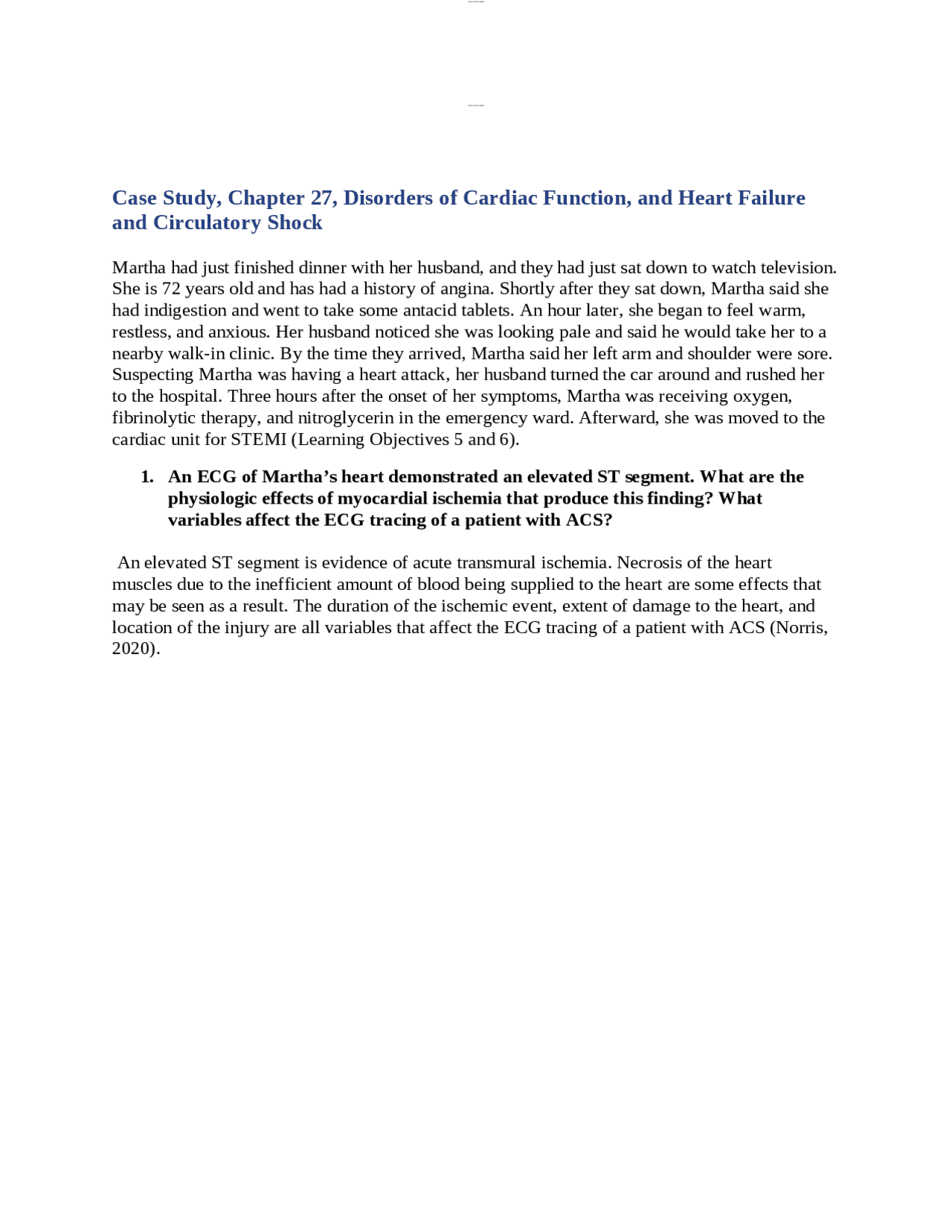 Case Study Chapter 27 Disorders of Cardiac Function and Heart Failure ...