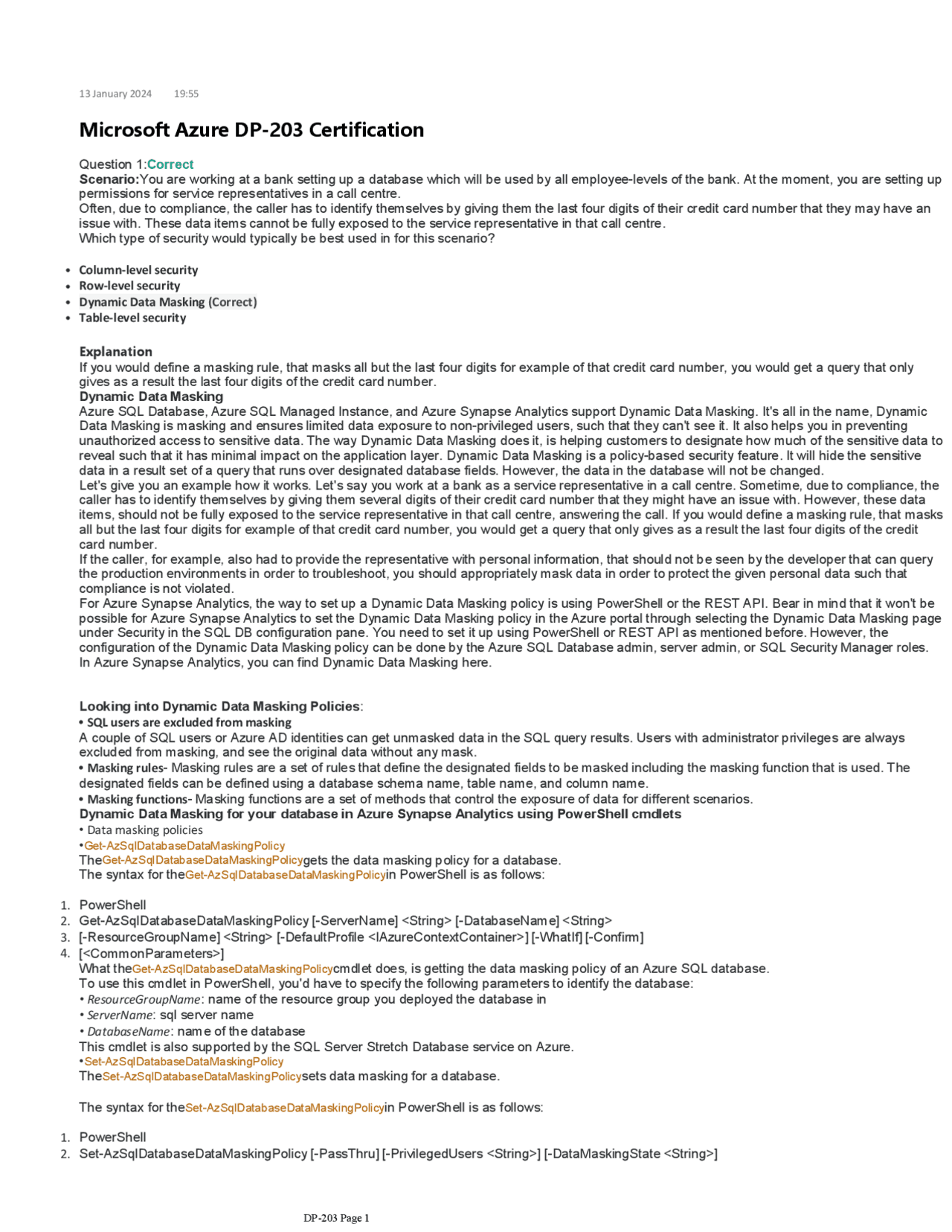 Microsoft Azure DP-203 Questions with Answers | Exams Art | Docsity