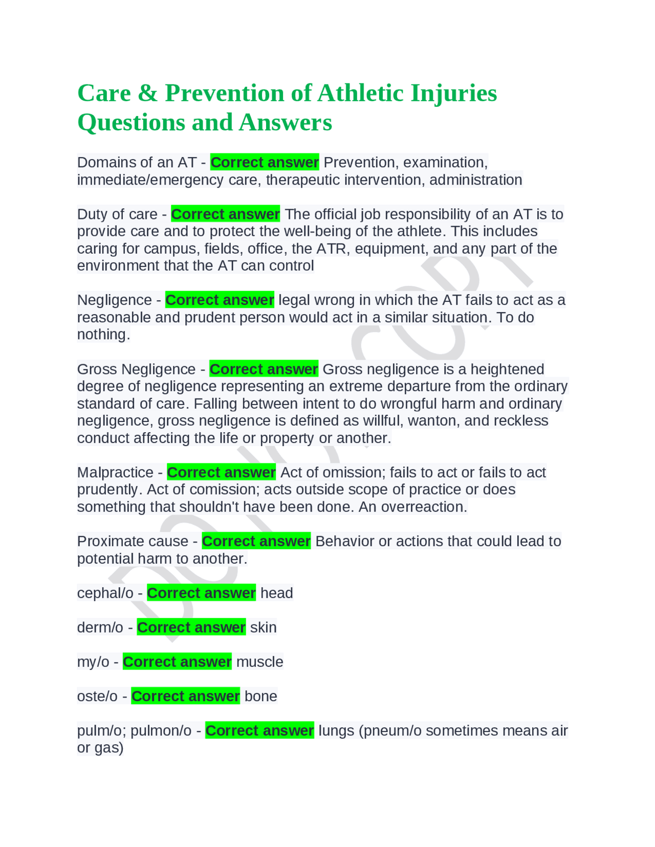 AT Care and Prevention: Questions and Answers on Athletic Training ...