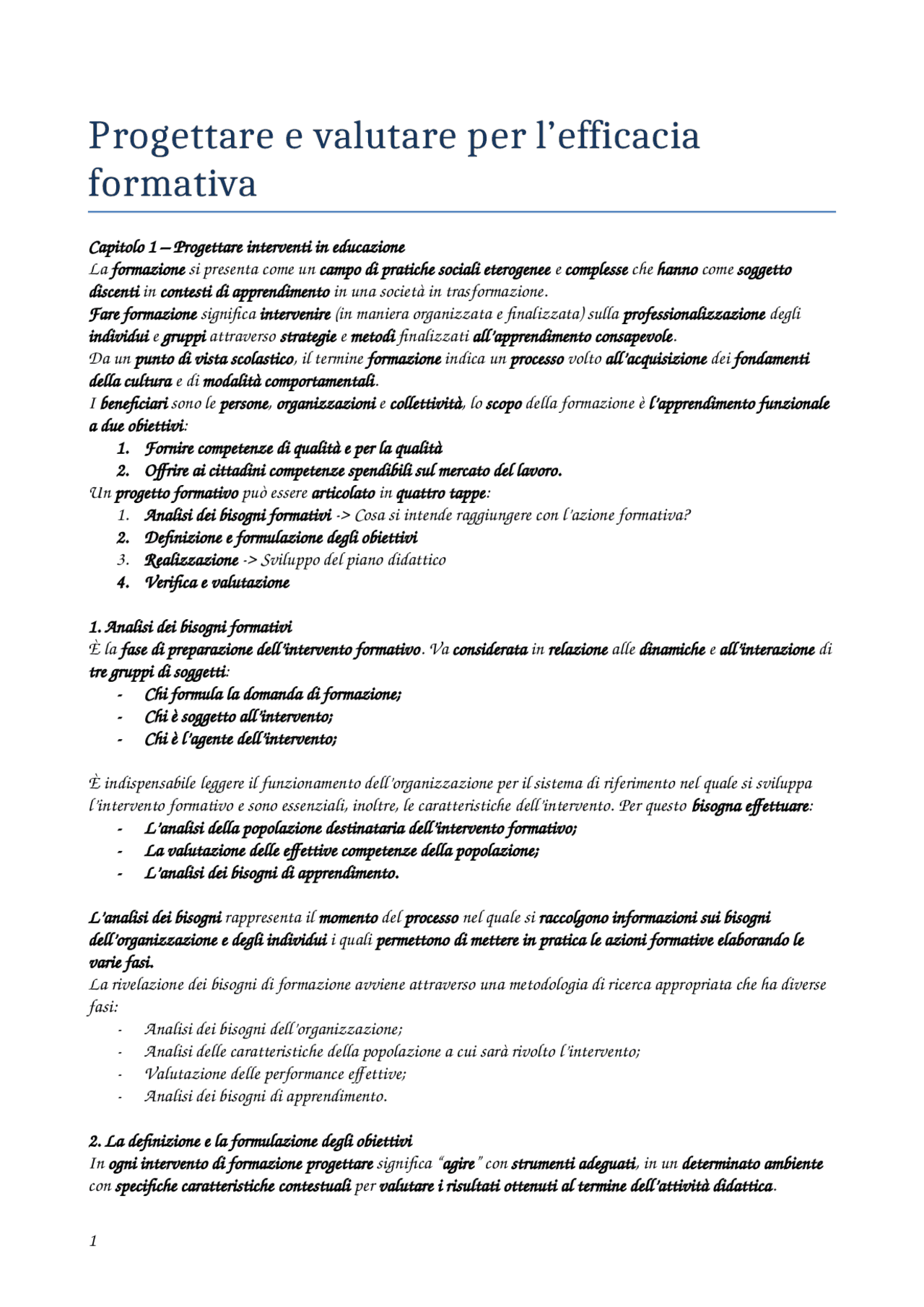 Riassunto del libro "Progettare e valutare per l'efficacia formativa ...