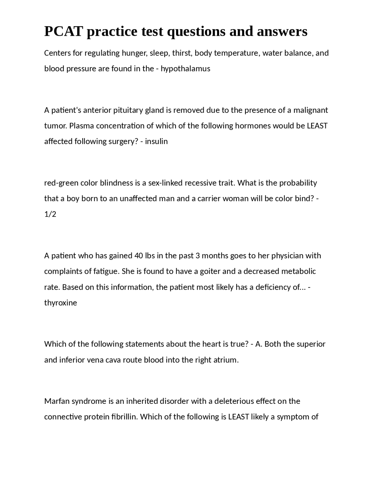 PCAT Practice Test Questions and Answers: Hormones, Digestion, and ...
