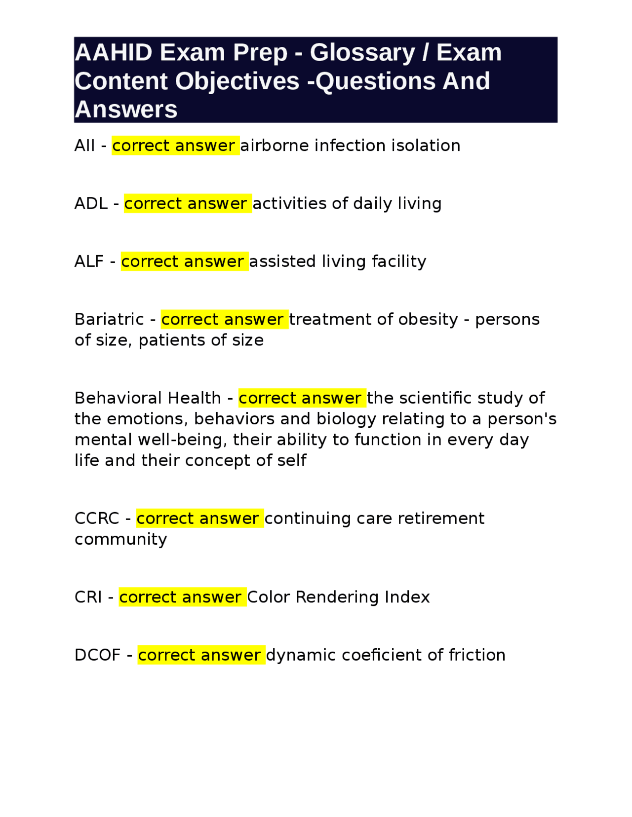 AAHID Exam Prep - Glossary / Exam Content Objectives -Questions And ...