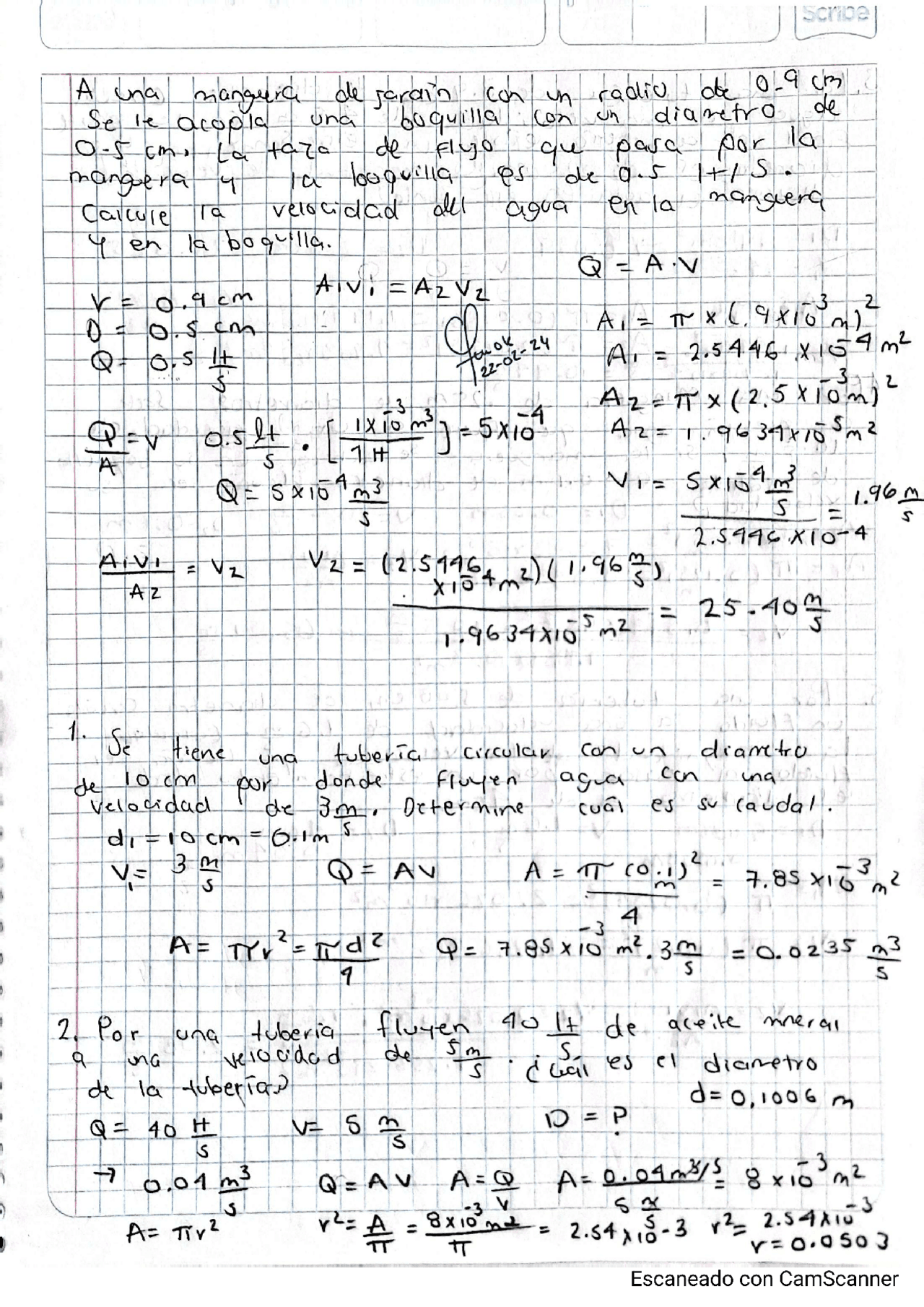 Ejercicios de ecuación de continuidad | Ejercicios de Procesos de Separación Química | Docsity