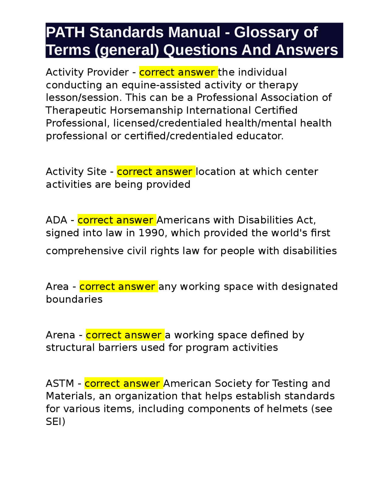 PATH Standards Manual - Glossary of Terms (general) Questions And ...