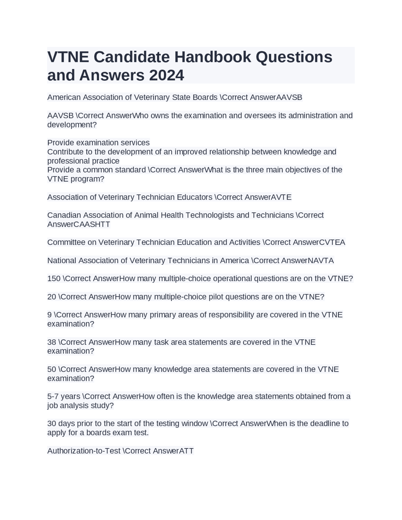 VTNE Candidate Handbook: Questions and Answers for Veterinary ...
