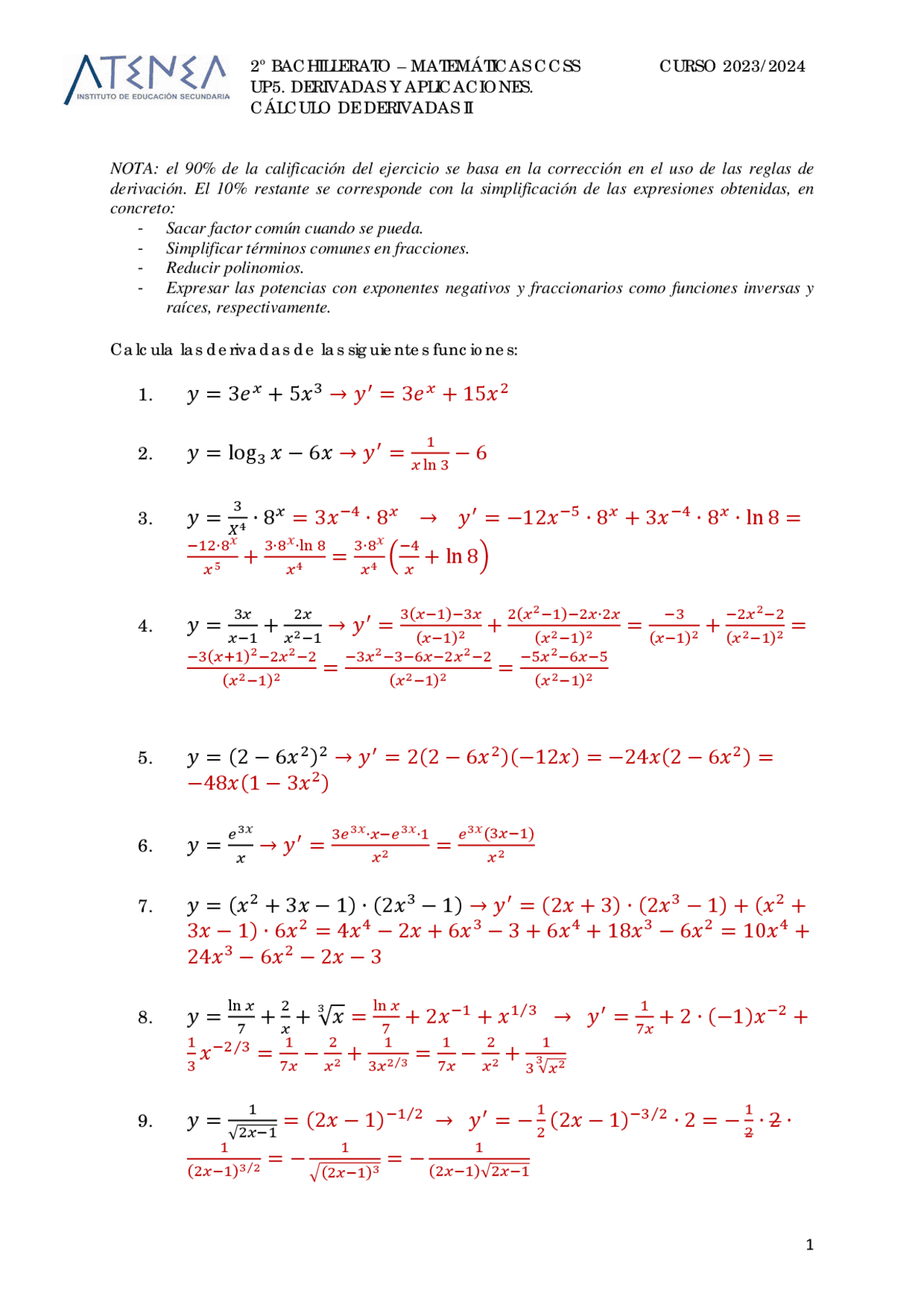 Ejercicios de derivadas | Ejercicios de Matemáticas | Docsity