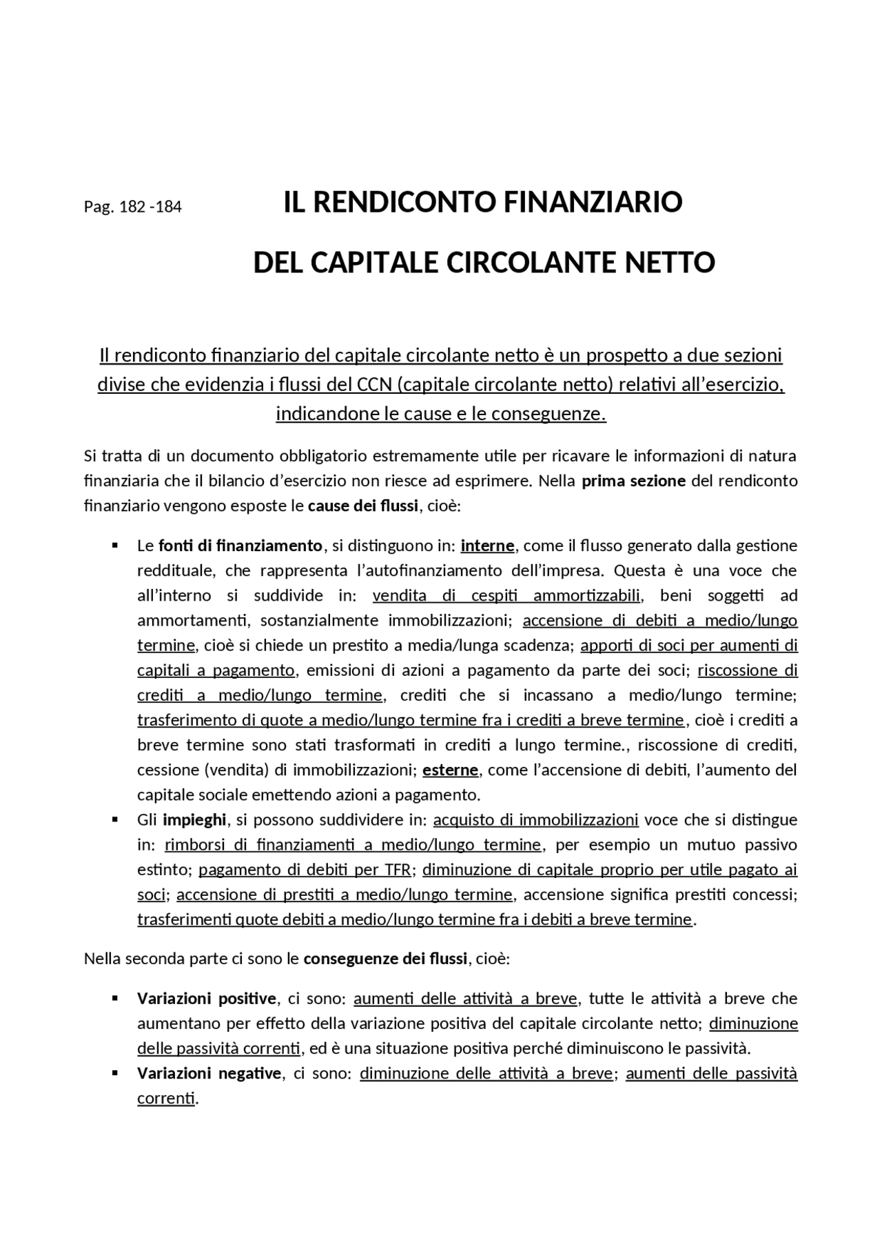 IL RENDICONTO FINANZIARIO DEL CAPITALE CIRCOLANTE NETTO | Schemi e ...