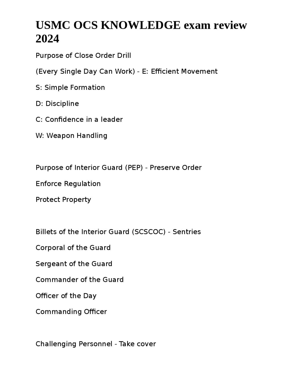 USMC OCS Exam Review: Marine Corps Values, Orders, and Customs | Exams ...