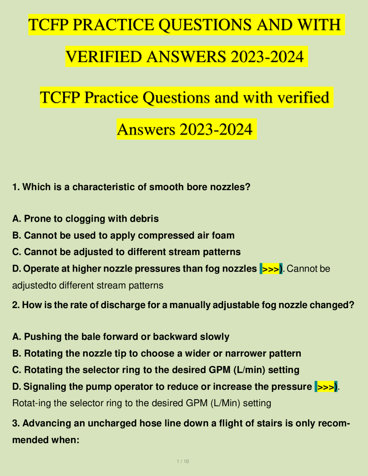 TCFP PRACTICE QUESTIONS AND WITH VERIFIED ANSWERS 2023-2024 | Exams ...