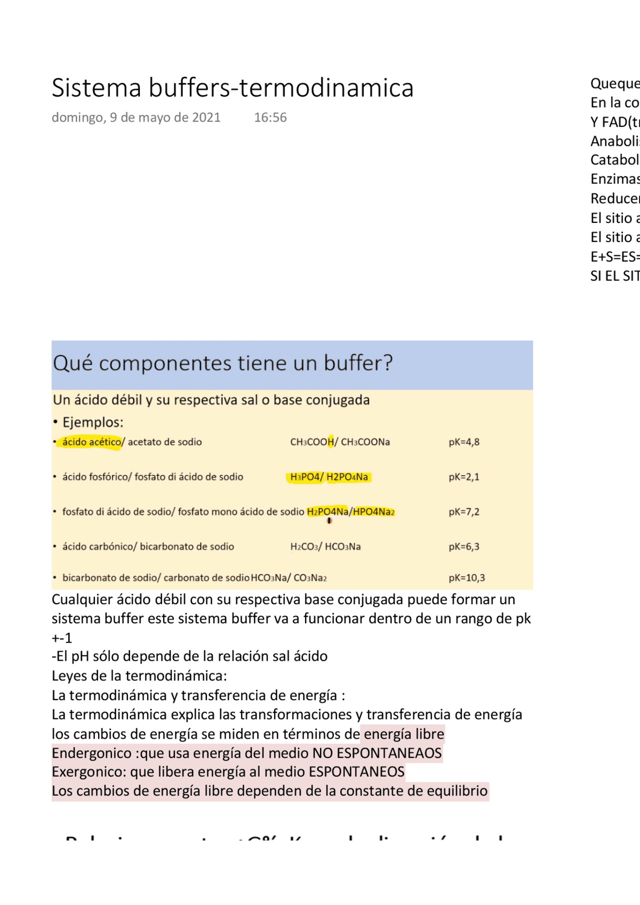 Sistemas de Buffer y Termodinámica: Principios Básicos y Reacciones ...