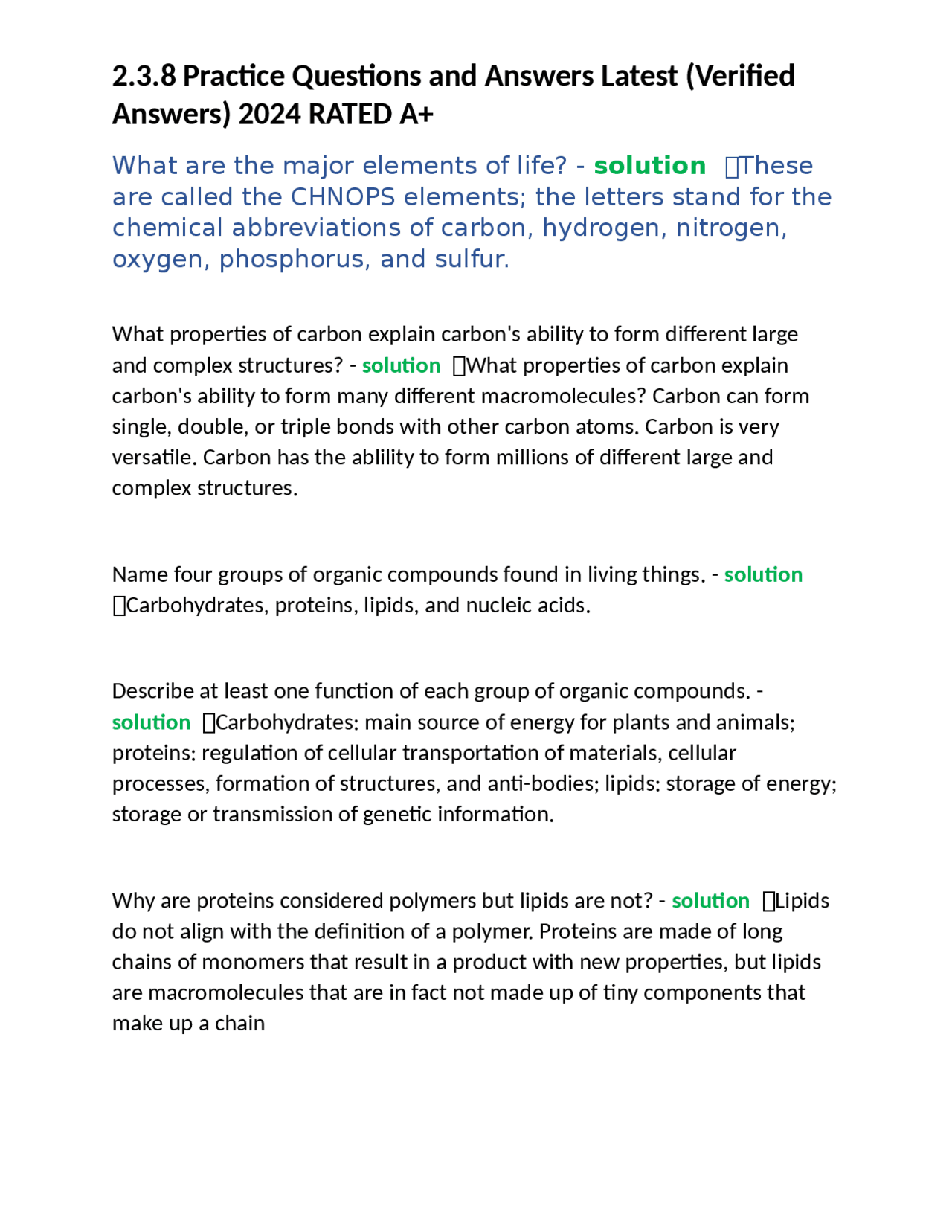 2.3.8 Practice Questions and Answers Latest (Verified Answers) 2024 ...