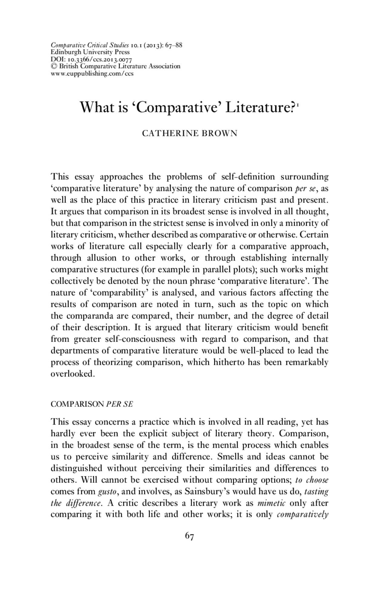 WHAT IS COMPARATIVE LITERATURE | Apuntes de Literatura | Docsity