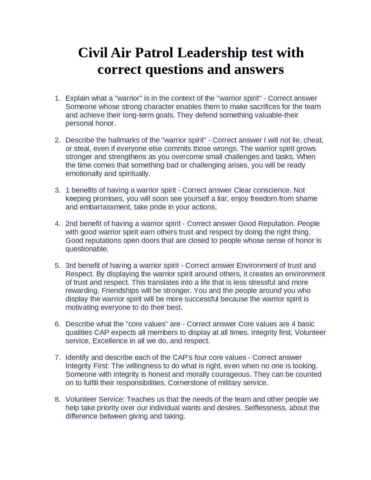 Civil Air Patrol Leadership test with correct questions and answers ...