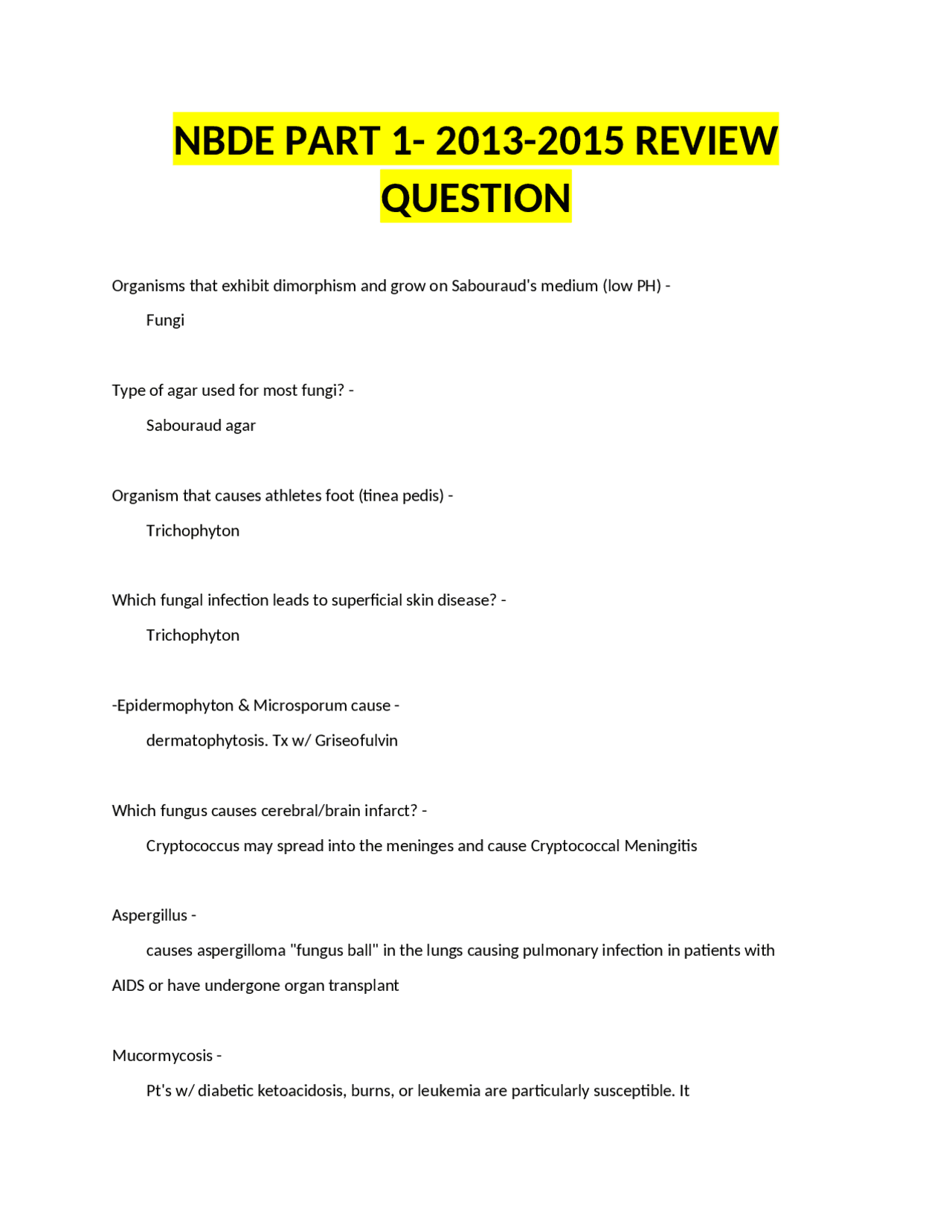 NBDE PART 1- 2013-2015 REVIEW QUESTION | Exams Dentistry | Docsity