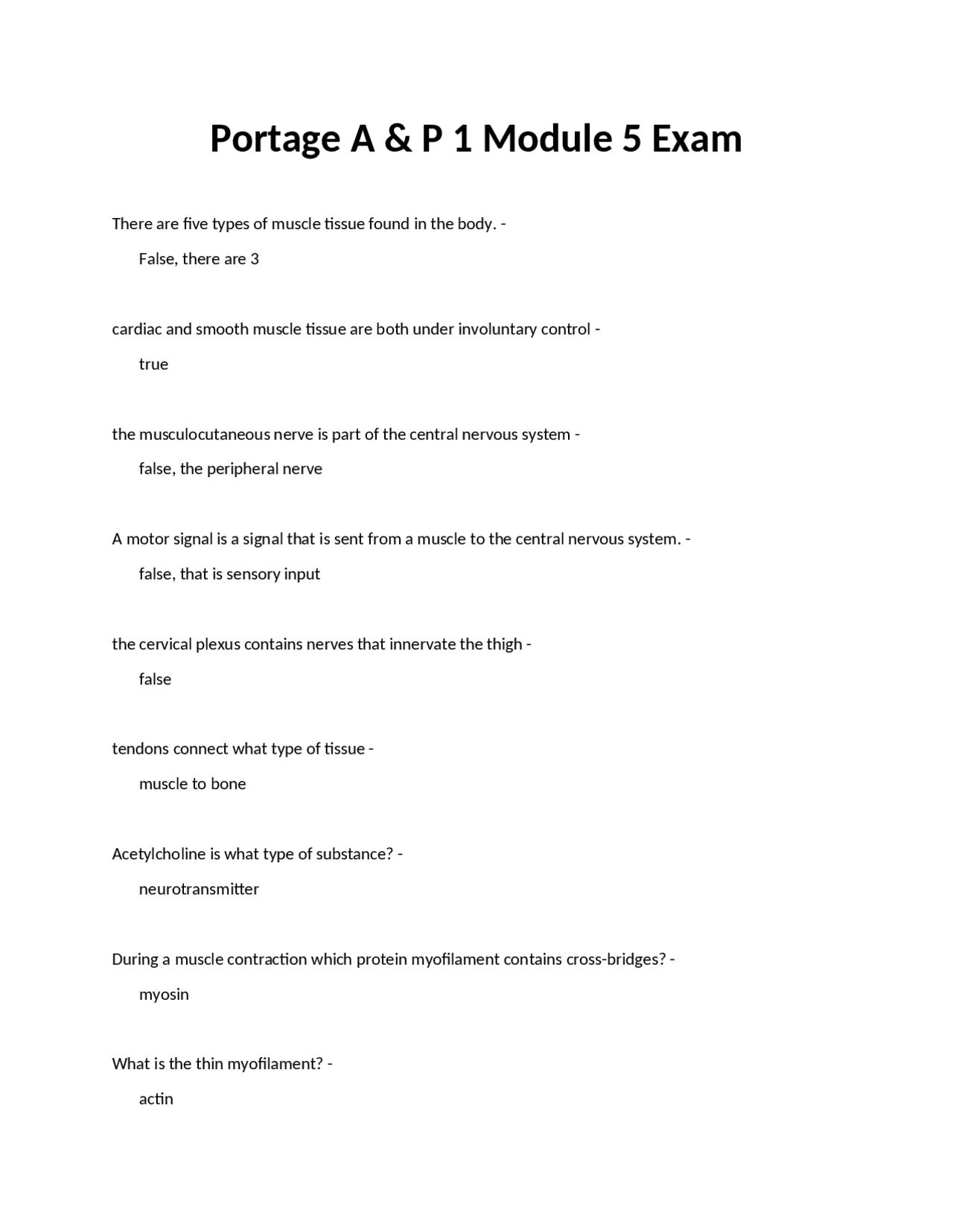 Portage A & P 1 Module 5: Muscle Physiology Exam Questions and Answers ...