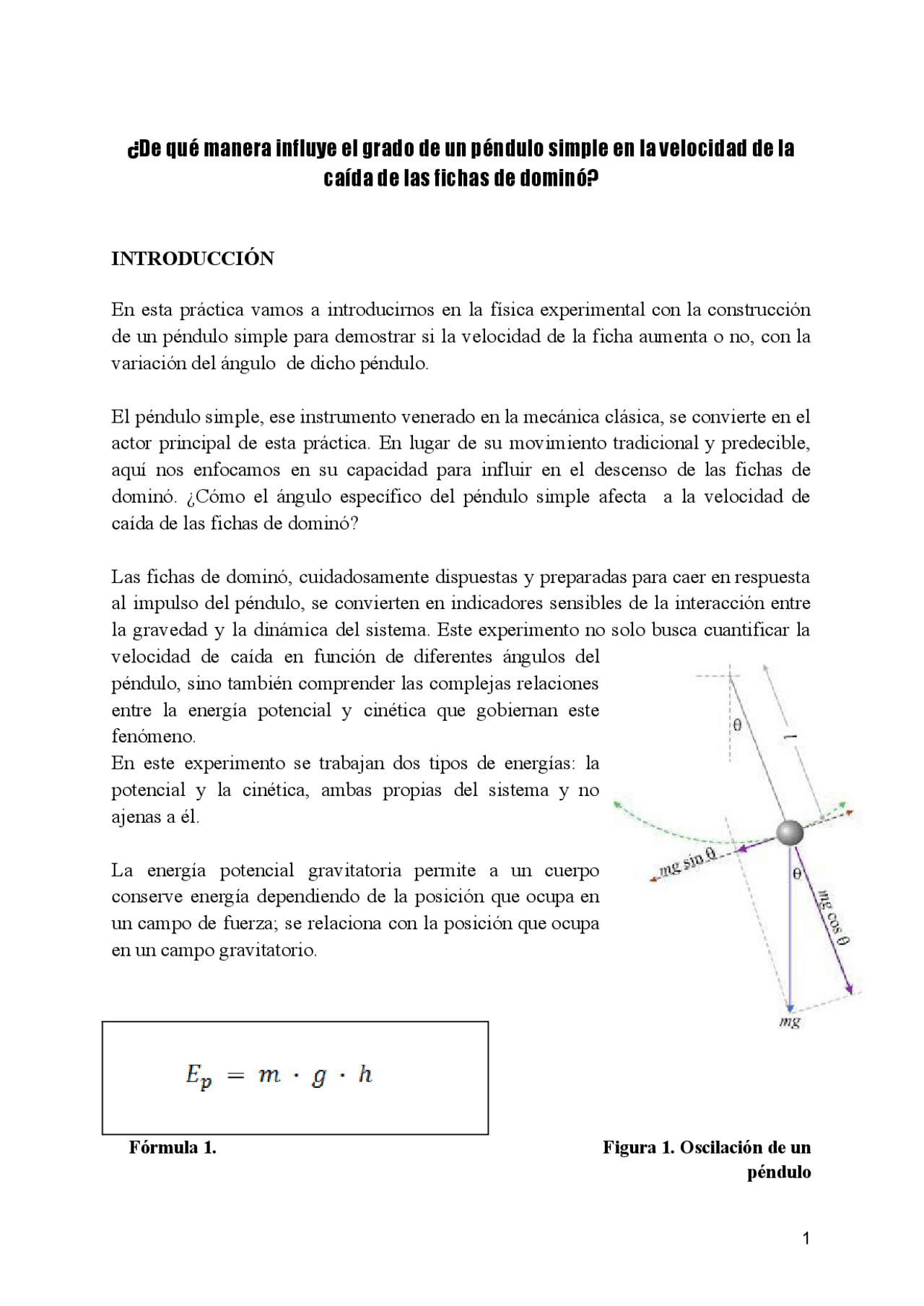 Influencia del ángulo del péndulo en la velocidad de caída de las ...