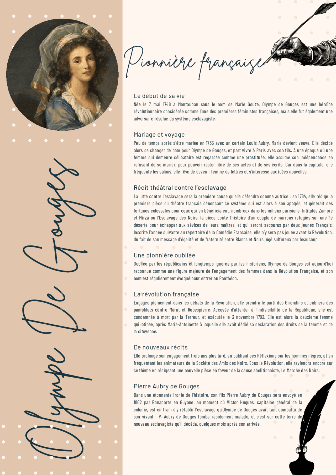 Biographie de Olympe de Gouges | Lectures Français | Docsity