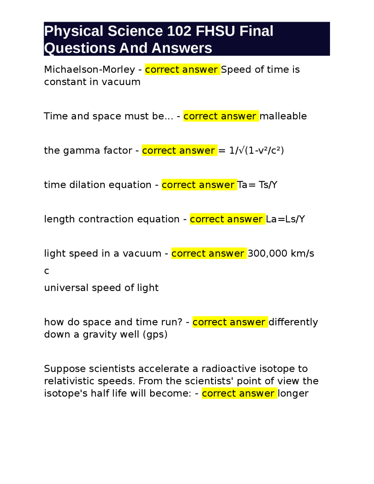 Physics Review: Key Concepts in Physical Science 102 | Exams Physics | Docsity