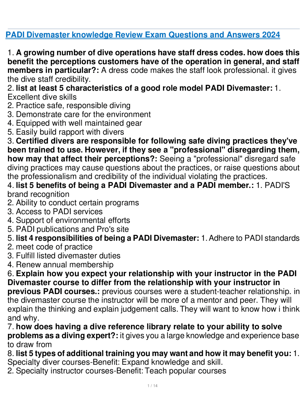 Padi Divemaster Medical Requirements