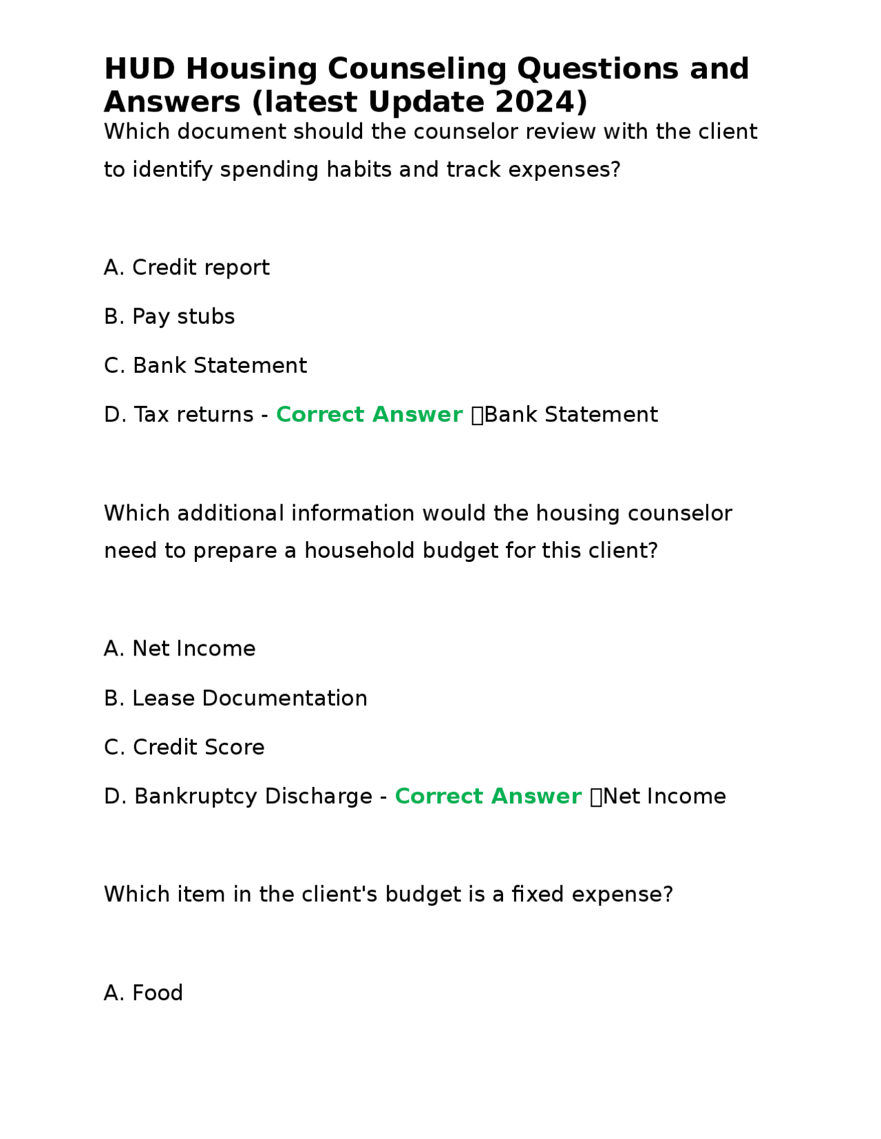 HUD Housing Counseling: Questions and Answers (2024) | Exams Nursing ...