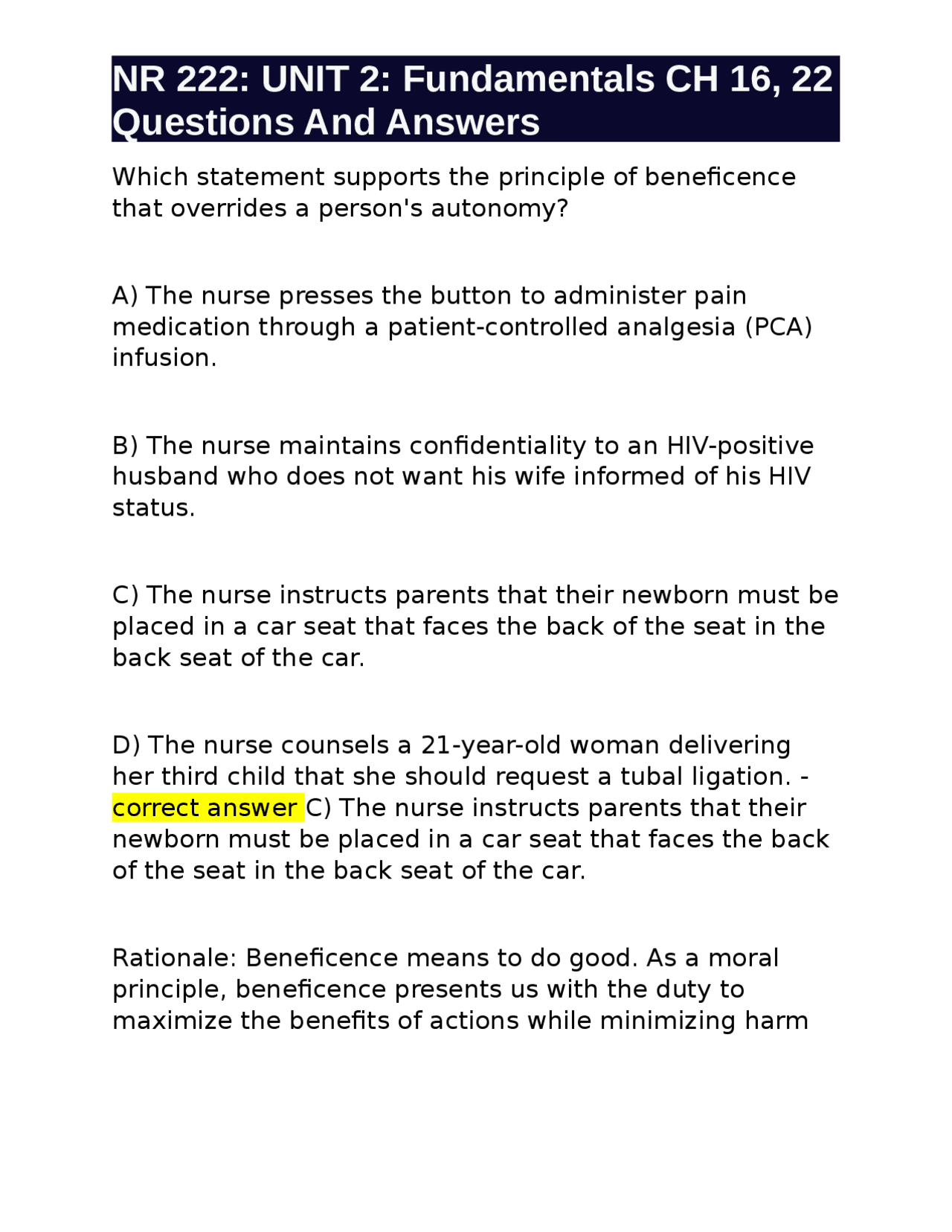 Ethical Principles in Healthcare: Questions and Answers | Exams Nursing ...