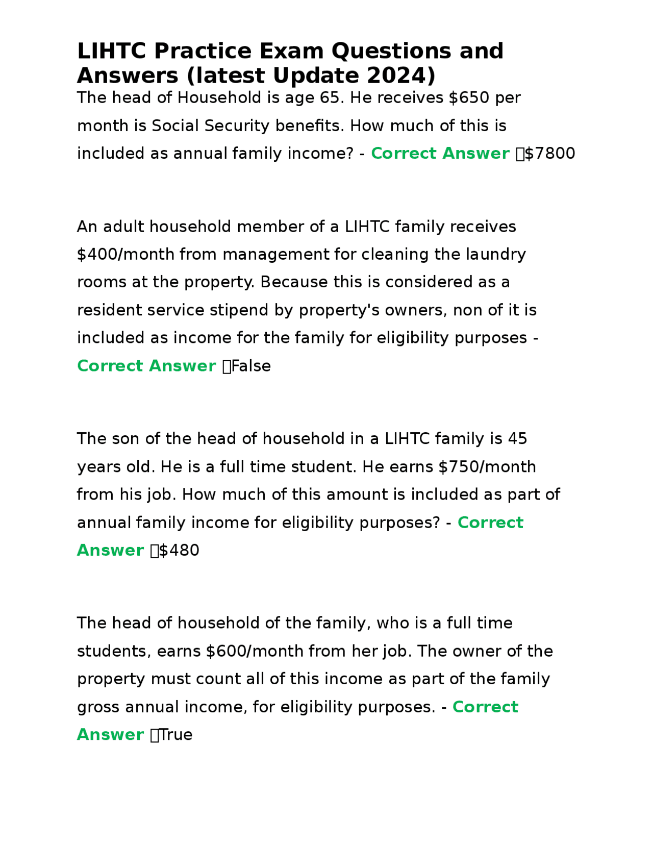 LIHTC Practice Exam Questions and Answers (latest Update 2024) | Exams ...
