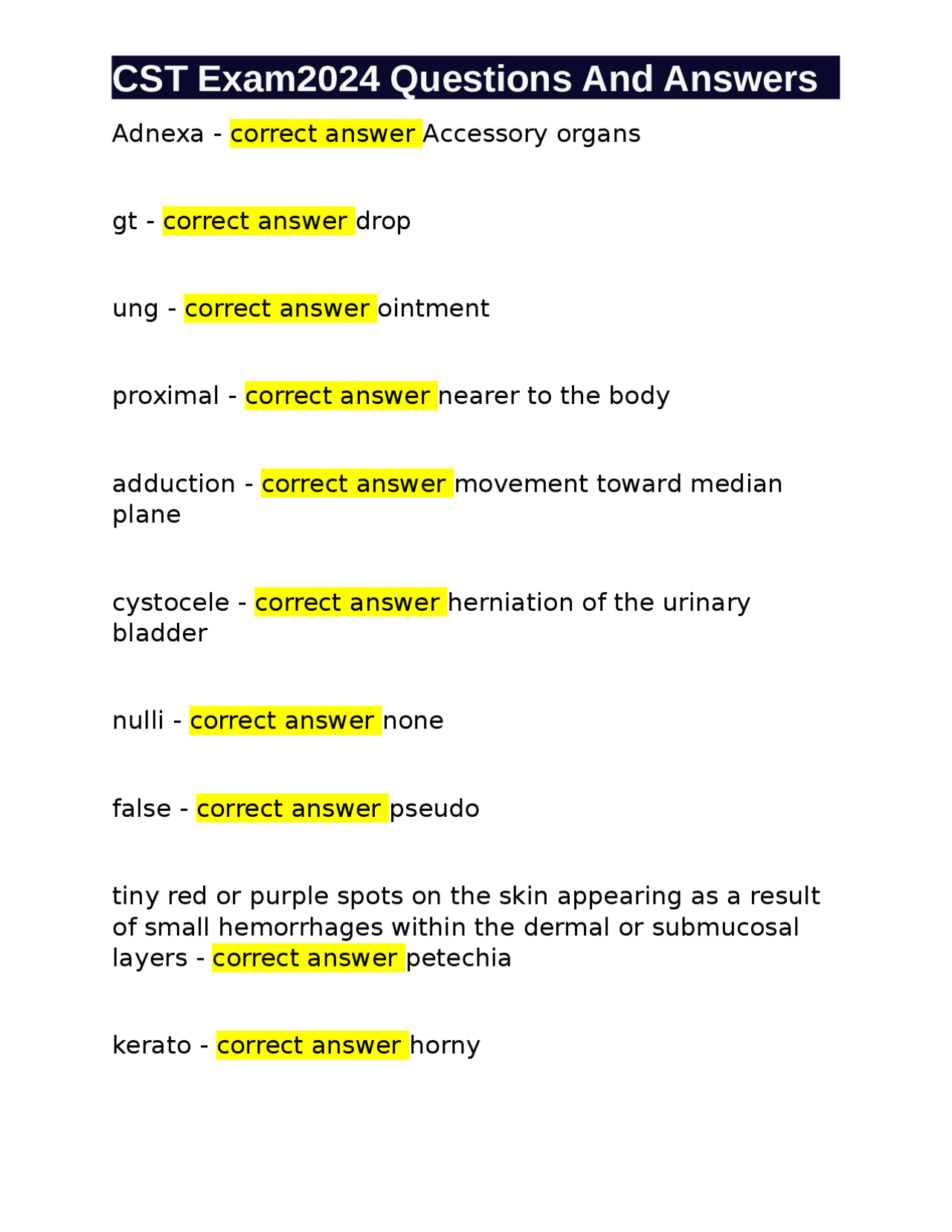 CST Exam Questions and Answers: Anatomy, Pharmacology, and Medical ...