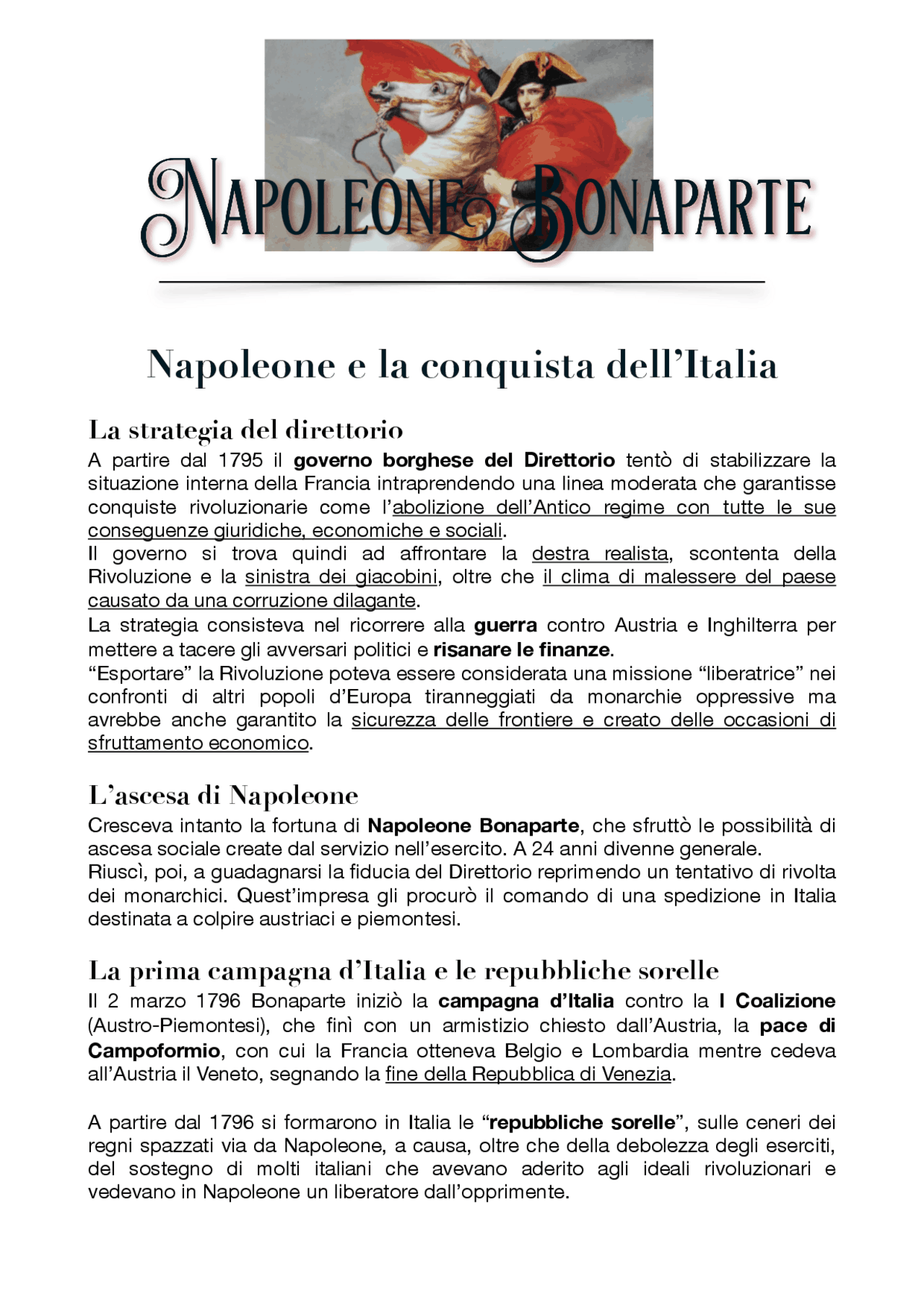 Napoleone Bonaparte e la conquista dell'Italia | Appunti di Storia ...