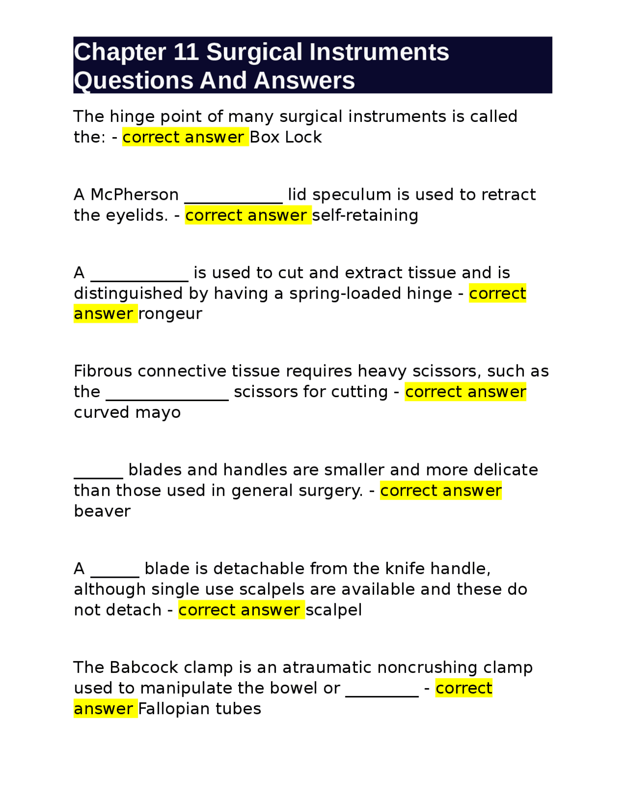 Chapter 11 Surgical Instruments Questions And Answers | Exams Surgical ...
