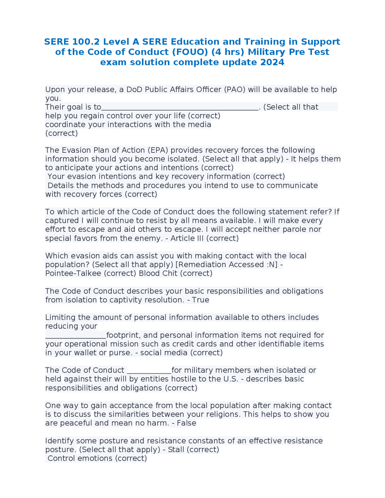 SERE Training: Understanding the Code of Conduct and Evasion Techniques ...