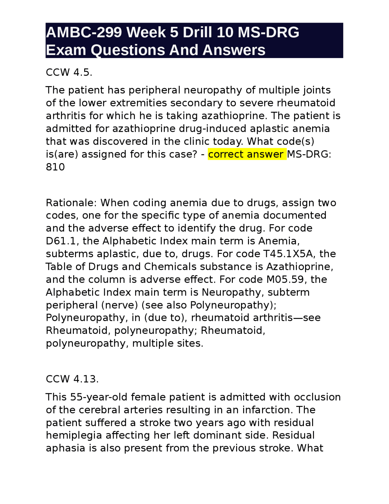 Medical Classification System and MS-DRG Assignment | Exams Medicine ...