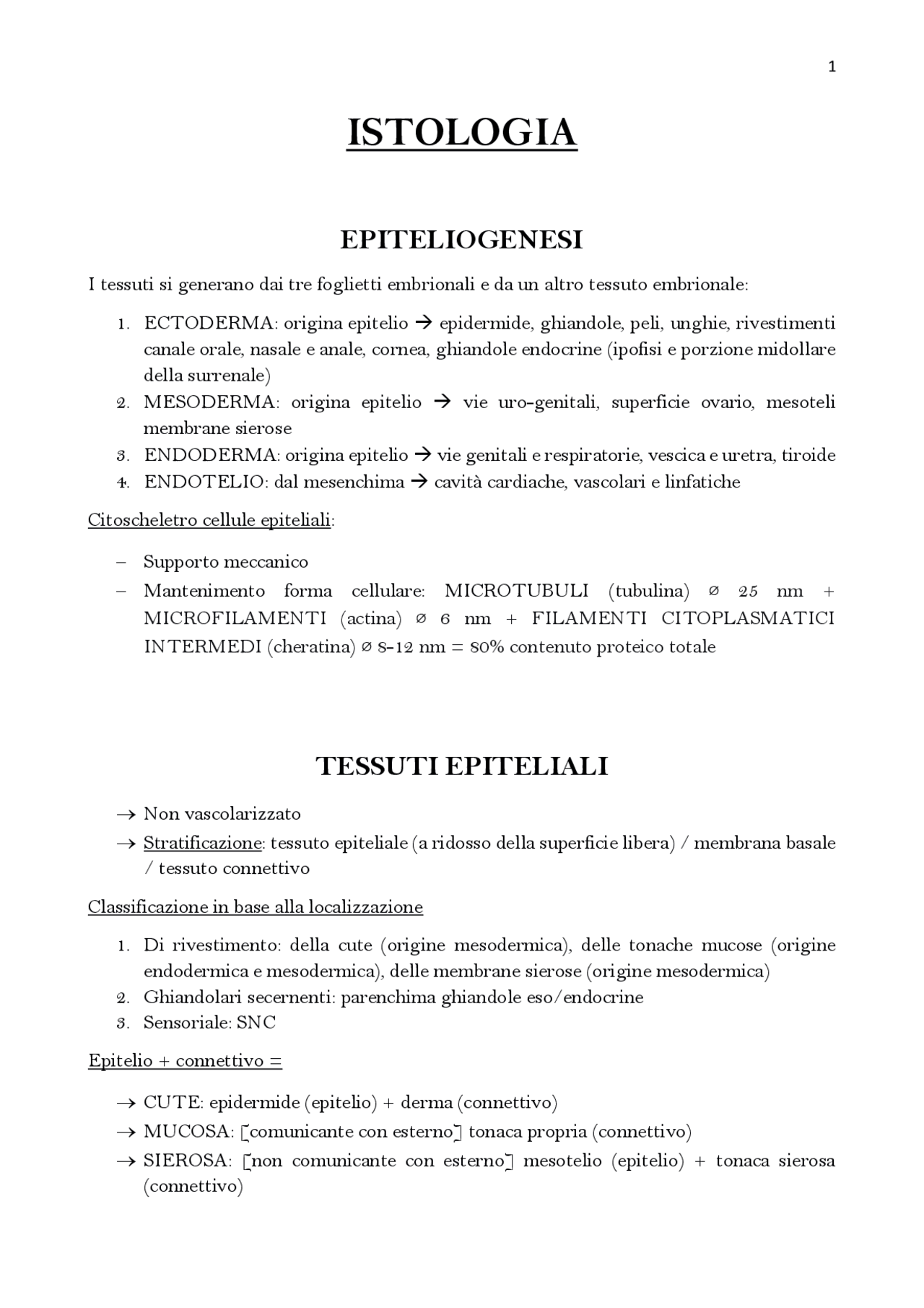 Appunti schematici di Istologia | Schemi e mappe concettuali di ...