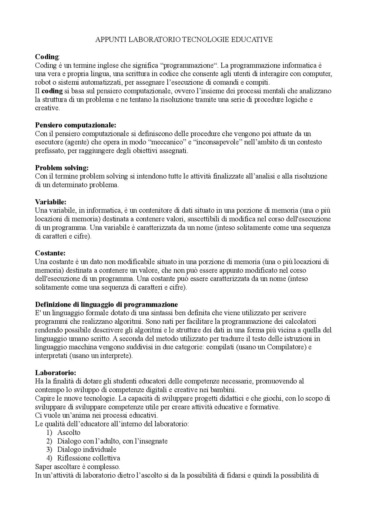 Appunti Laboratorio Tecnologie Educative Appunti Di Programmazione E Tecnologie Web Docsity 