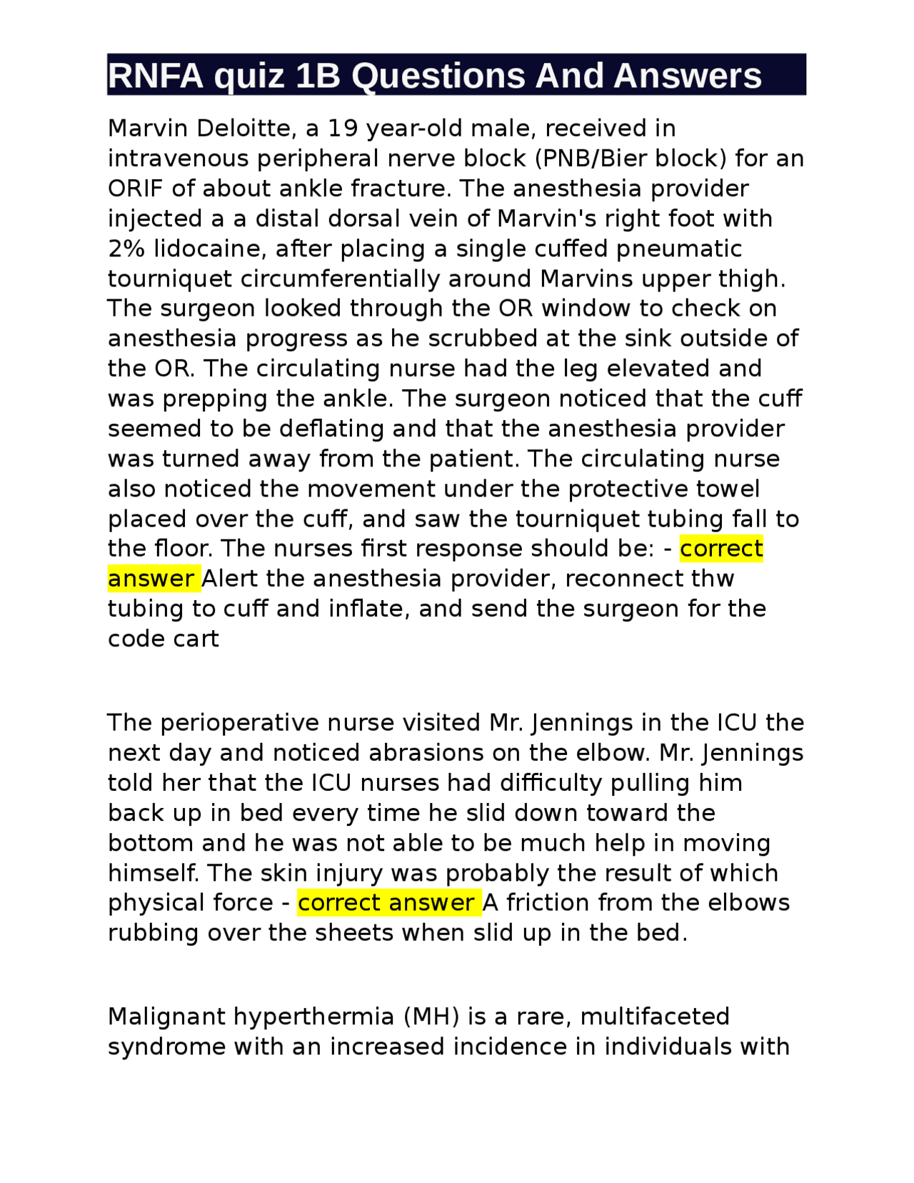 RNFA Quiz 1B: Perioperative Nursing Questions and Answers | Exams ...