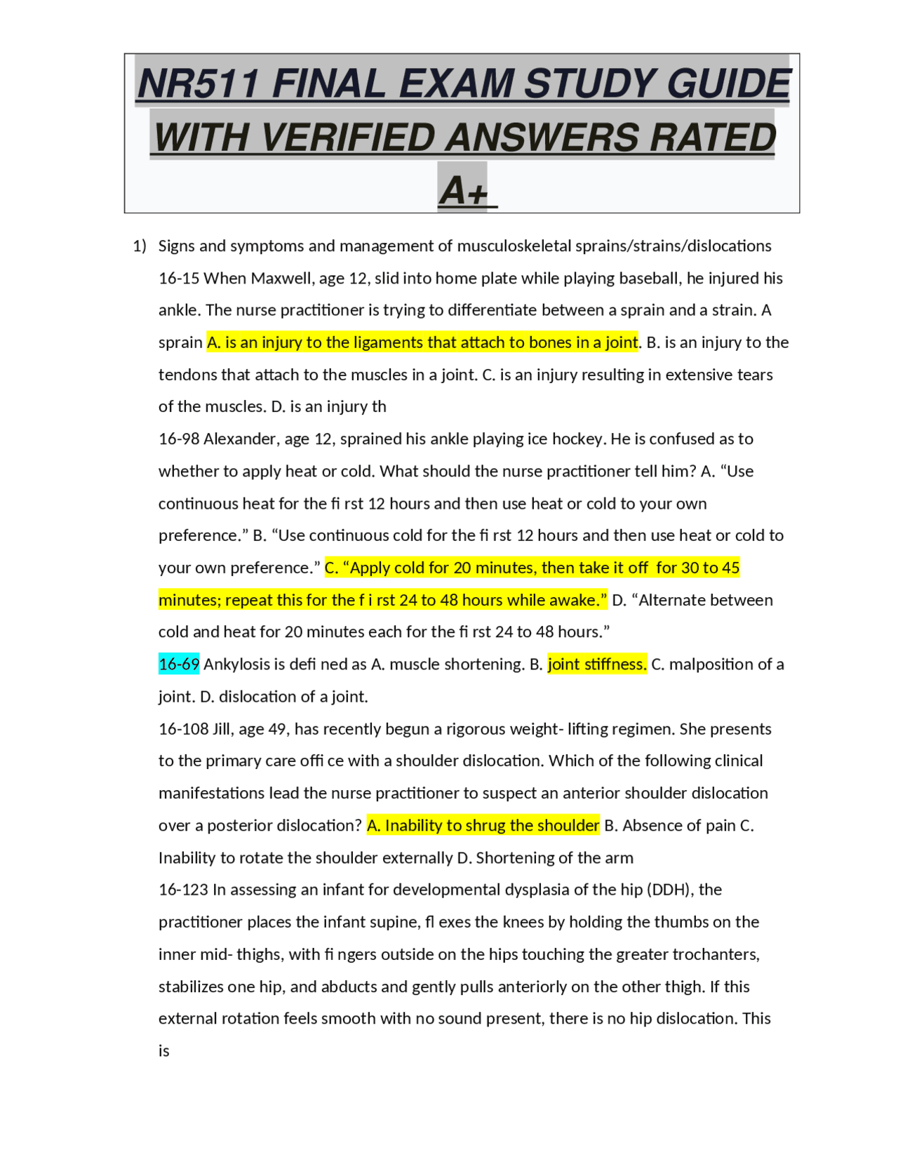 NR511 Final Exam Study Guide: Diagnosis and Management of Various Conditions | Exams Nursing ...