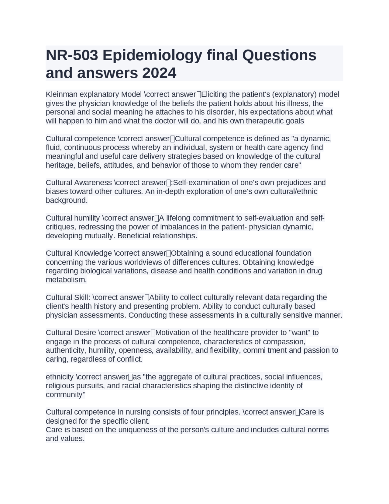 NR-503 Epidemiology Final Exam Questions and Answers 2024 | Exams Nursing | Docsity