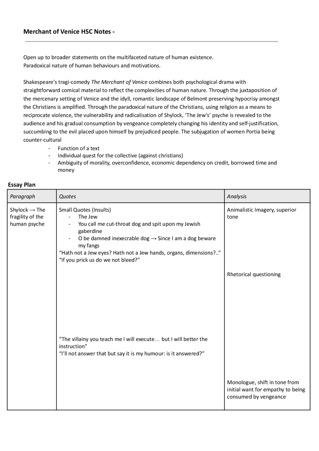 HSC ENGLISH ADVANCED - the Merchant of Venice quote table + notes ...