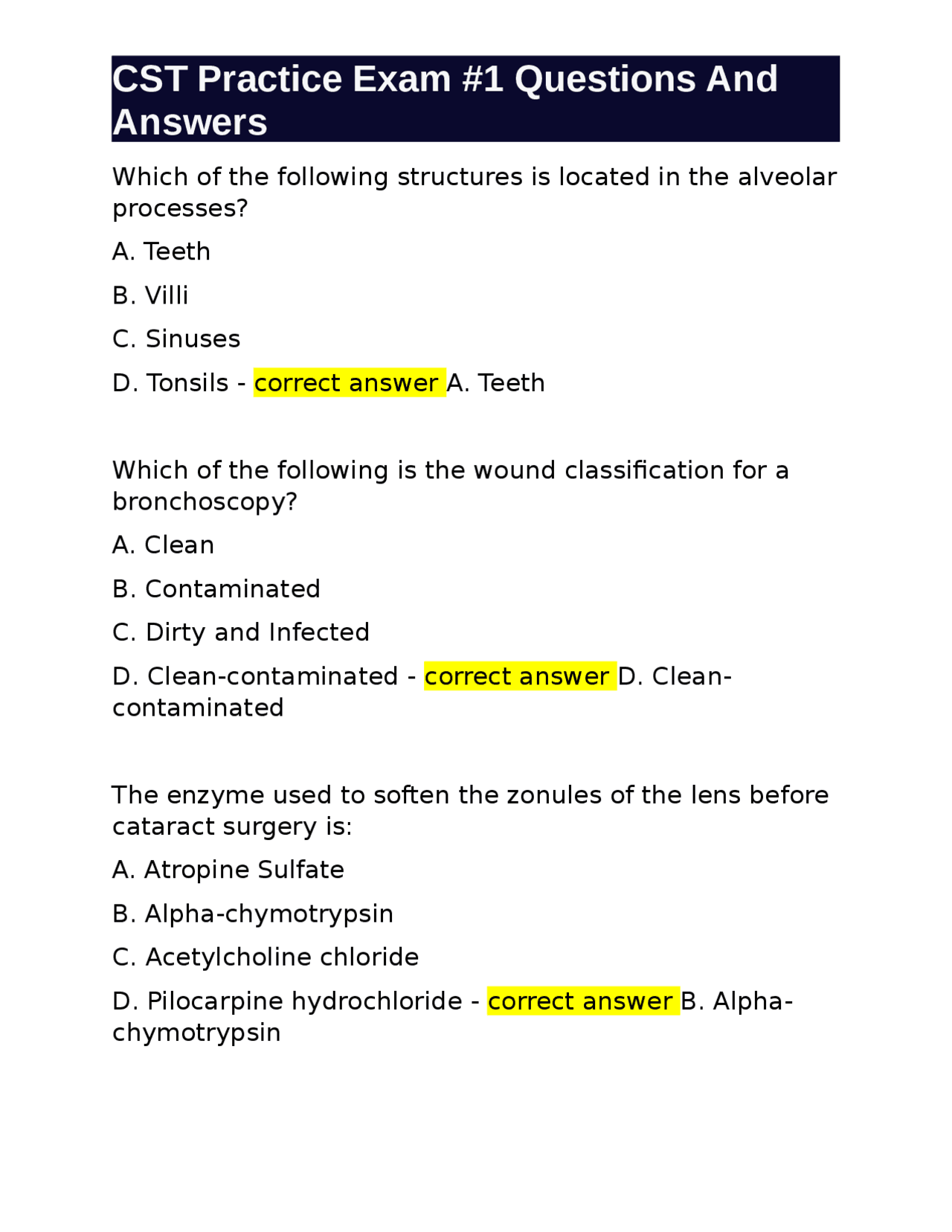 CST Practice Exam #1 Questions And Answers | Exams Medicine | Docsity