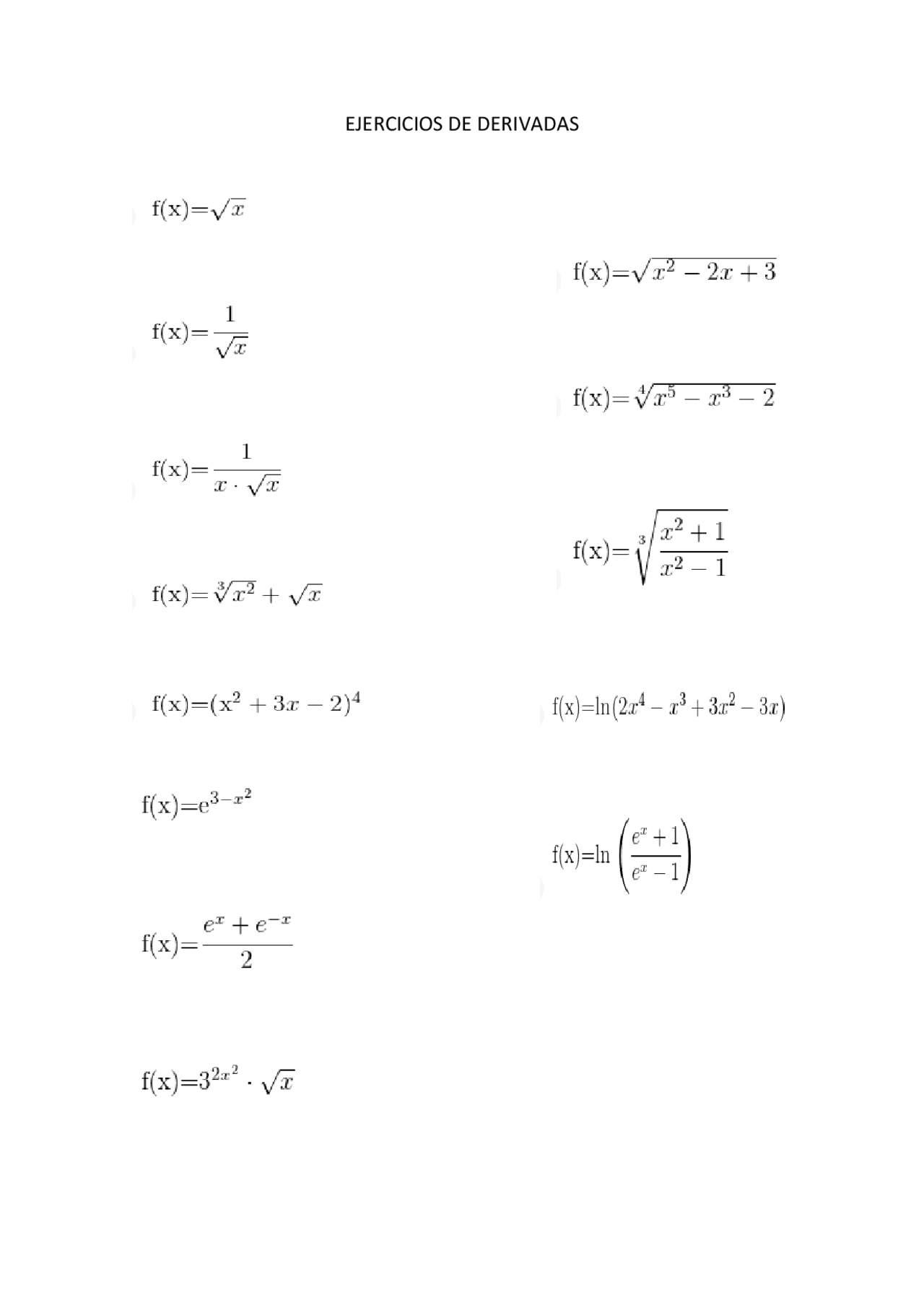 Ejercicios prácticos para resolver y obtener aprendizaje sobre las derivadas y el cálculo ...