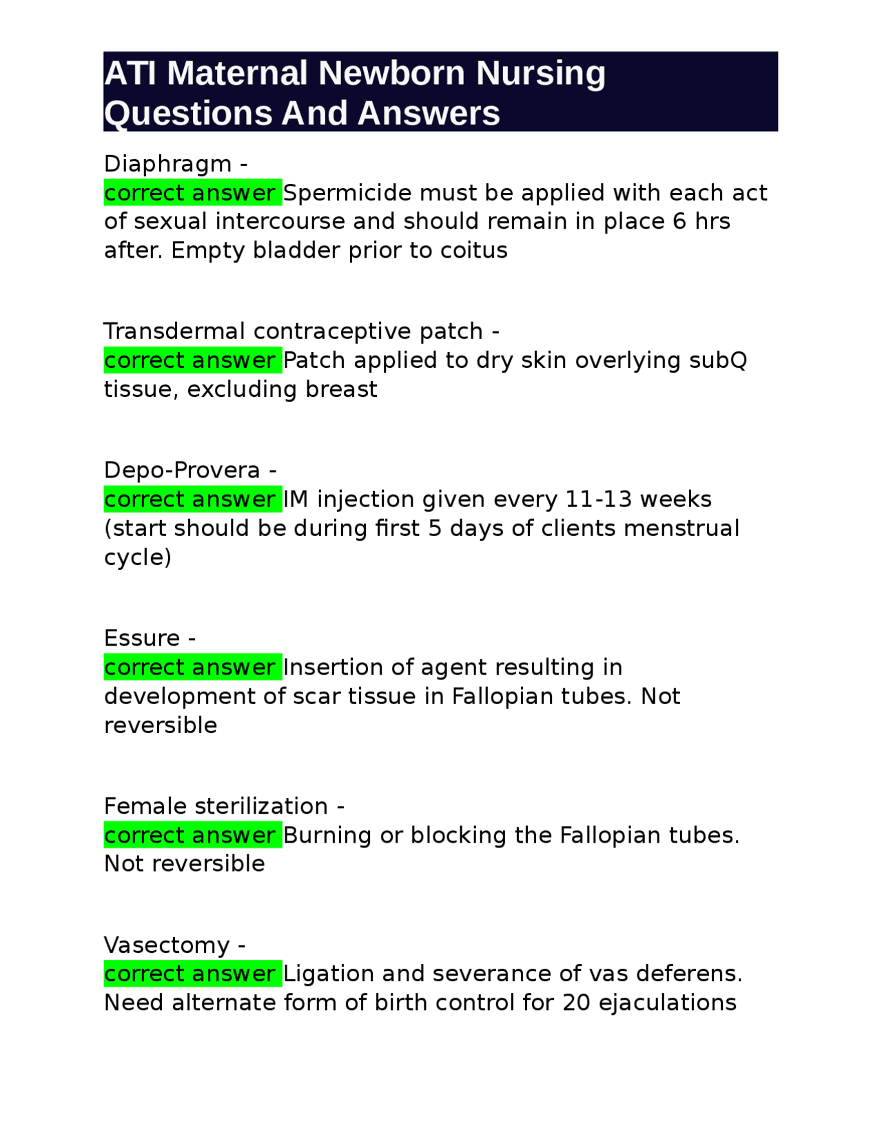 Maternal and Newborn Nursing: Diagnoses and Treatments | Exams Nursing ...