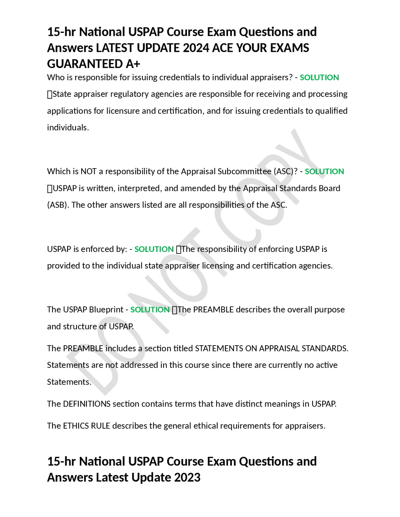 USPAP Exam Questions and Answers: Understanding Appraisal Standards ...