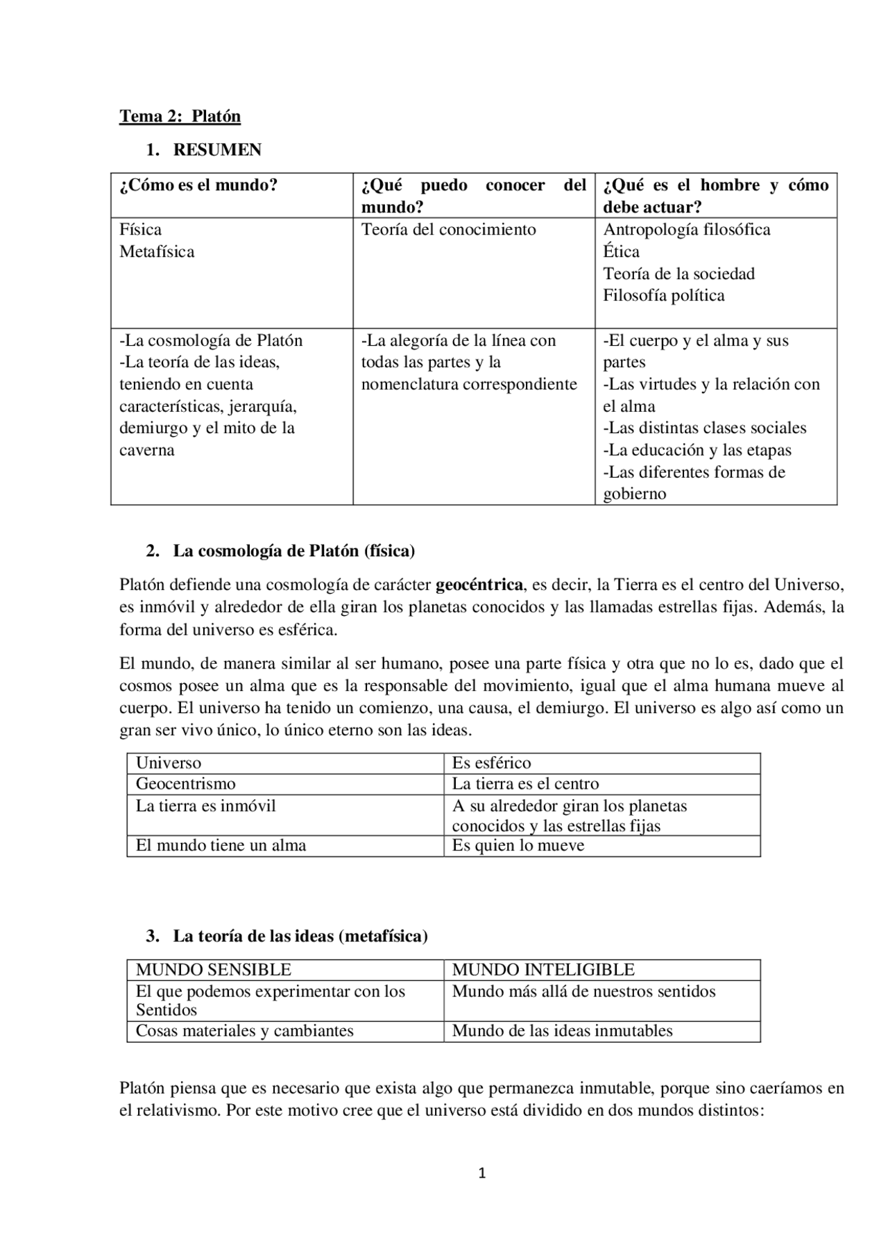 Filosofía de Platón. | Esquemas y mapas conceptuales de Historia de la Filosofía | Docsity