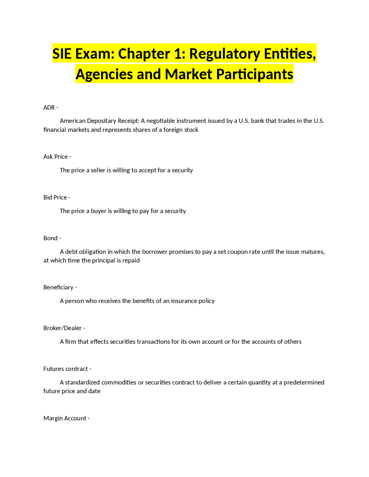 SIE Exam: Chapter 1 - Securities Regulations and Market Participants ...