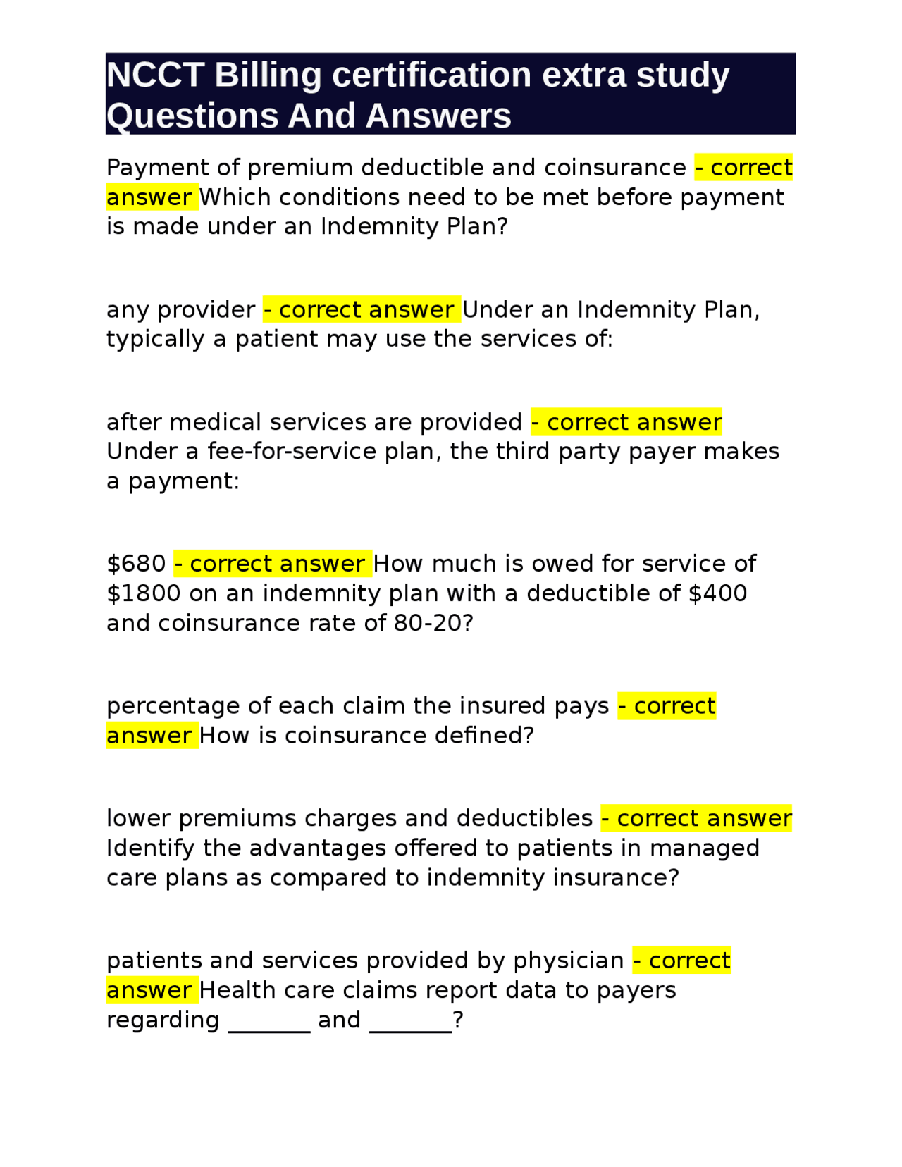 NCCT Billing Certification: Indemnity vs. Managed Care Plans ...